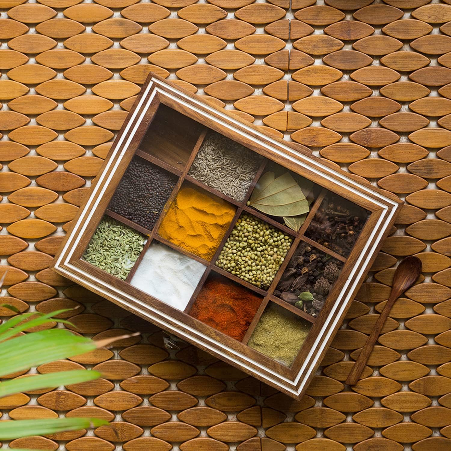 THEHEARTWILL® "Twelve Blends Sheesham Wooden Spice Box | Masala Dabba ...