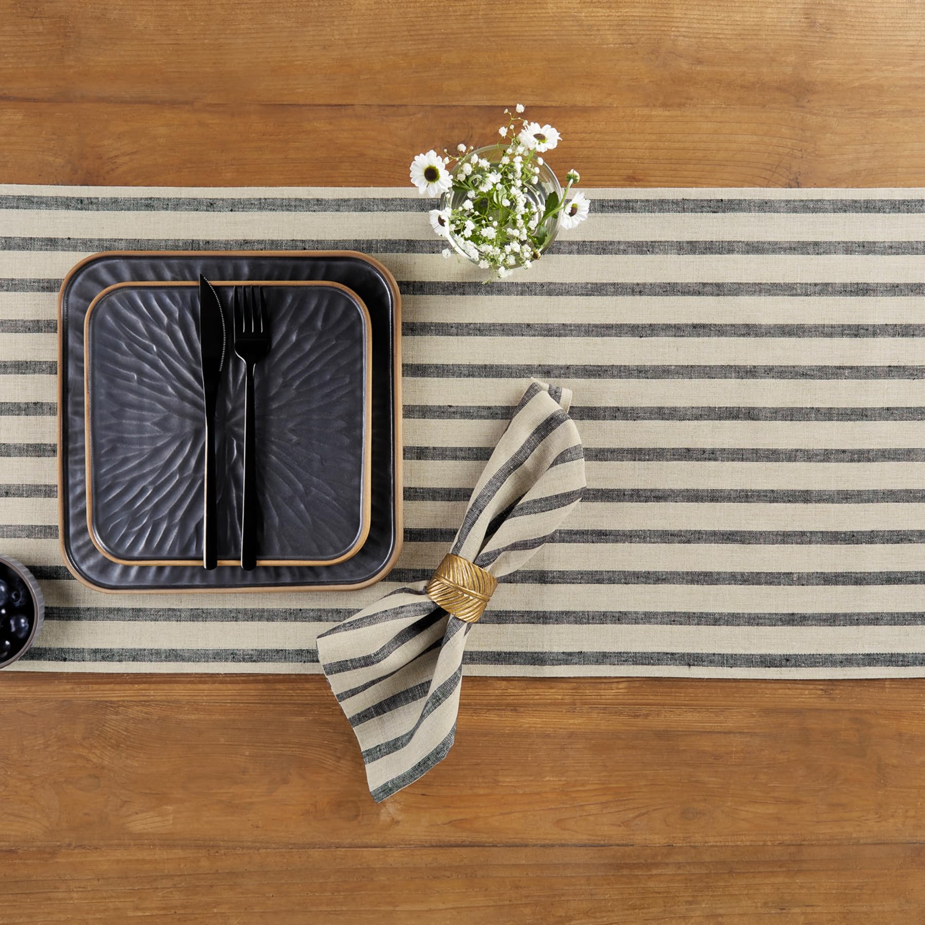 Solino Home Stripe Linen Table Runner 120 inches Long – 100% Pure Linen ...