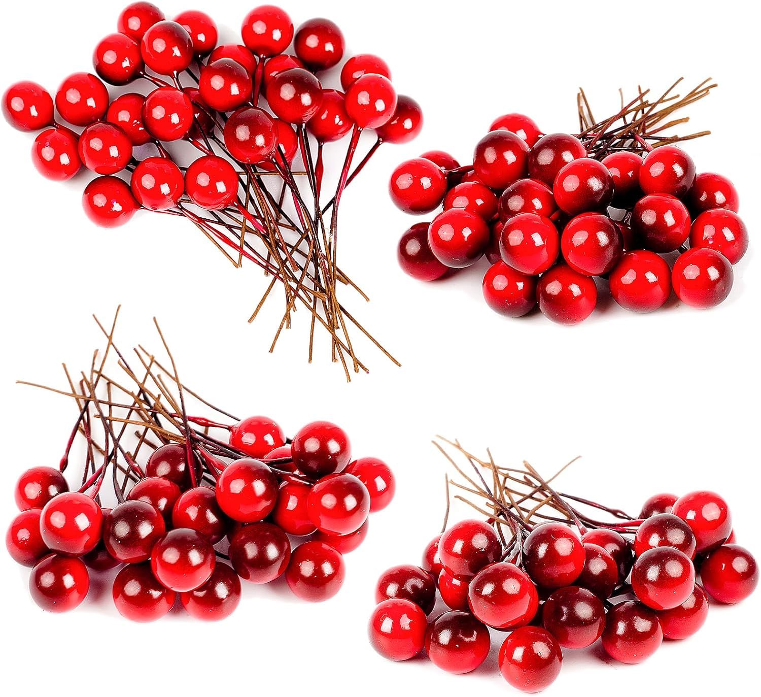 CCINEE 100pcs Mini Christmas Holly Berry Stems Artificial Red Berry ...