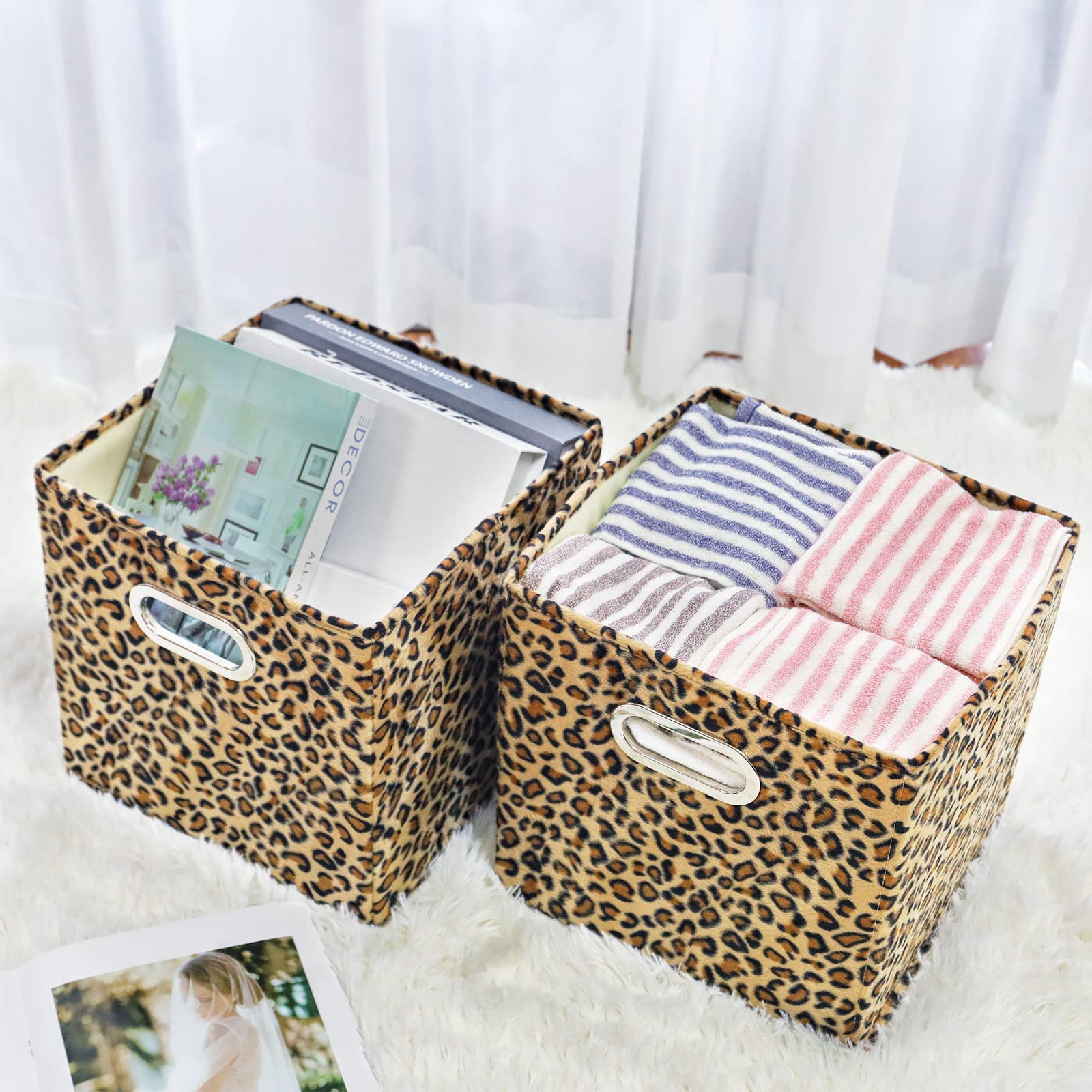 Snapklik.com : ANMINY 4PCS Storage Cubes Leopard Cheetah Print Velvet ...