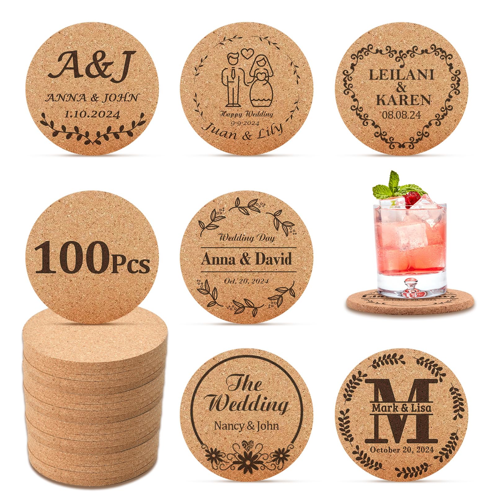 Amazon.com: 100Pcs Personalized Cork Coasters Bulk Wedding Favors for ...
