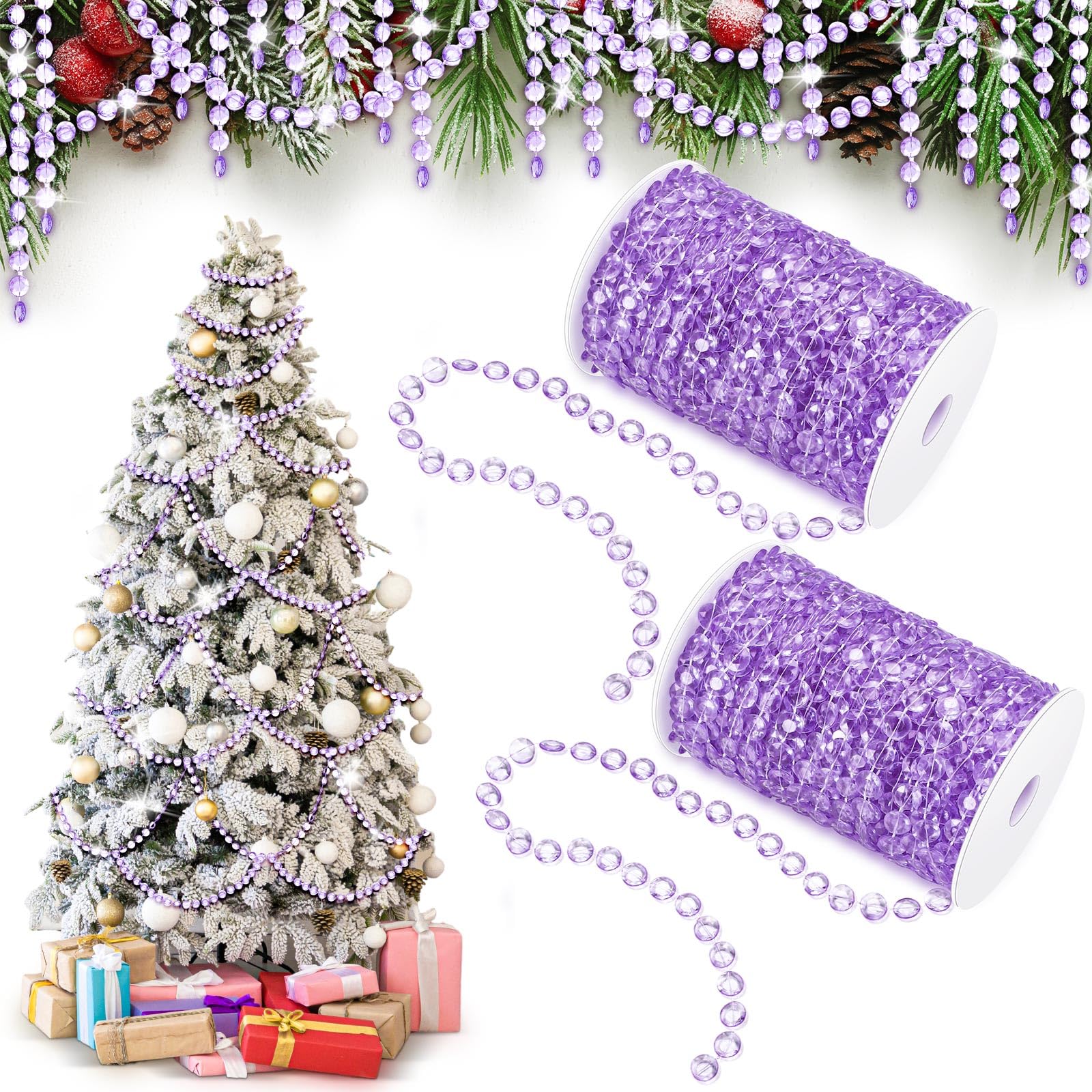 Amazon.com: Jutom 198 ft Crystal Beads Garland Winter Decorations DIY ...