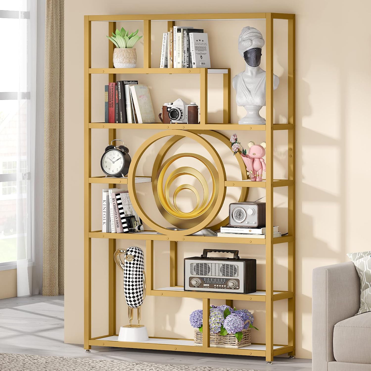 Amazon.com: Tribesigns 72 Inch Gold Bookshelf Geometric Bookcase, 8 ...