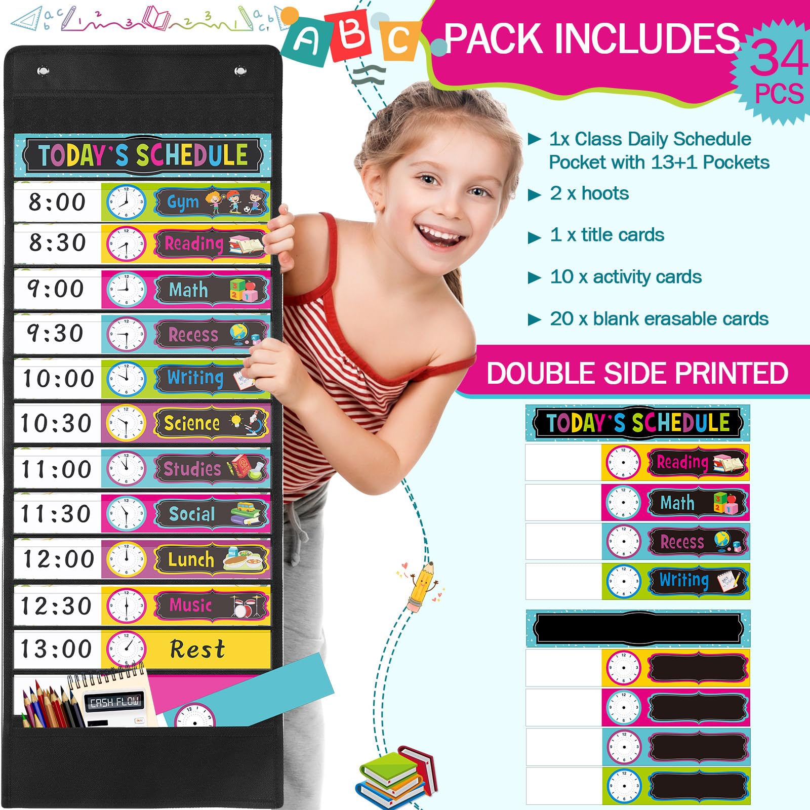 Snapklik.com : 1 Set Daily Schedule Chart Pocket Schedule Board Chart 13+1 Pockets Visual ...