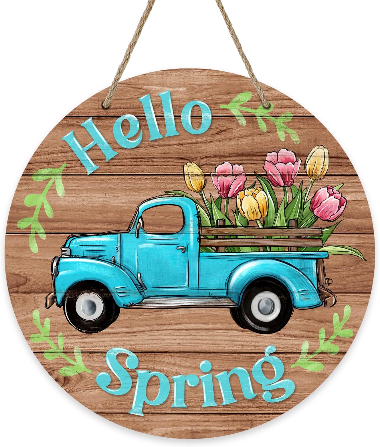 Amazon.com : Whaline Hello Spring Wooden Hanging Sign Retro Boho Flower ...