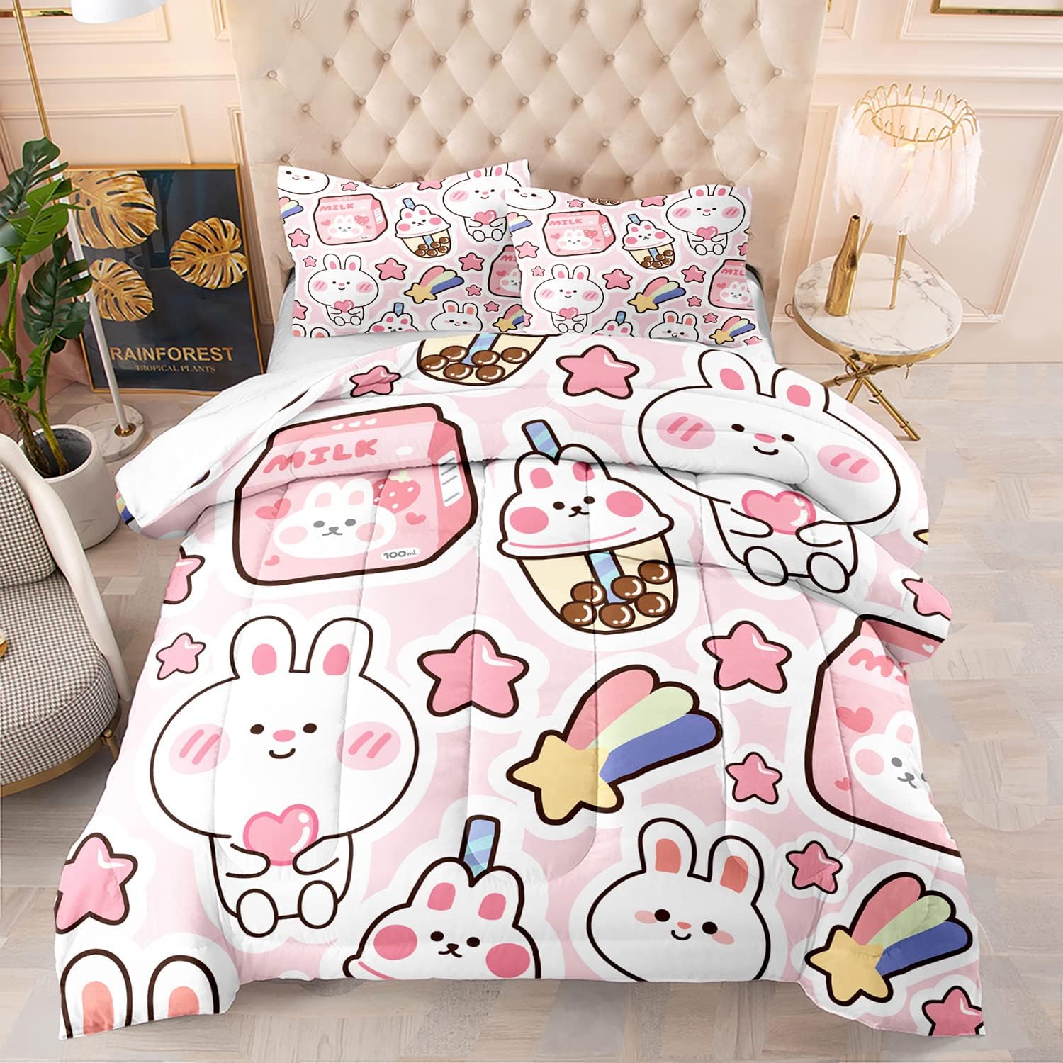 Amazon.com: CVHOUSE Kawaii Bedding Queen Size,Kawaii Rabbit Bedding Set ...