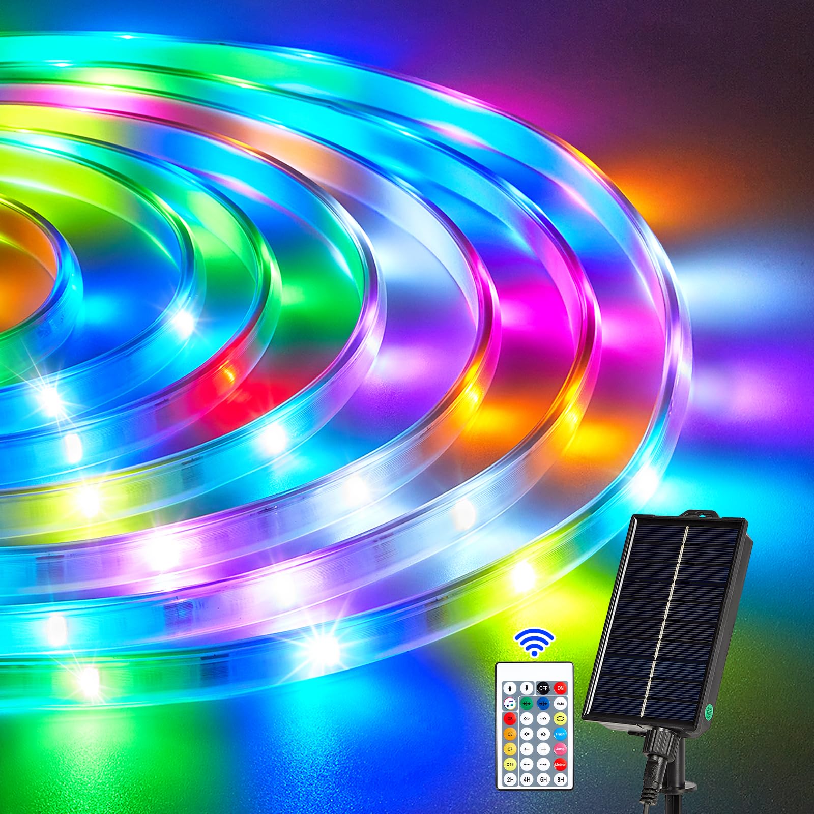 Amazon.com: LUHLEE Solar Led Strip Lights Outdoor, 16.4FT RGBIC Solar ...