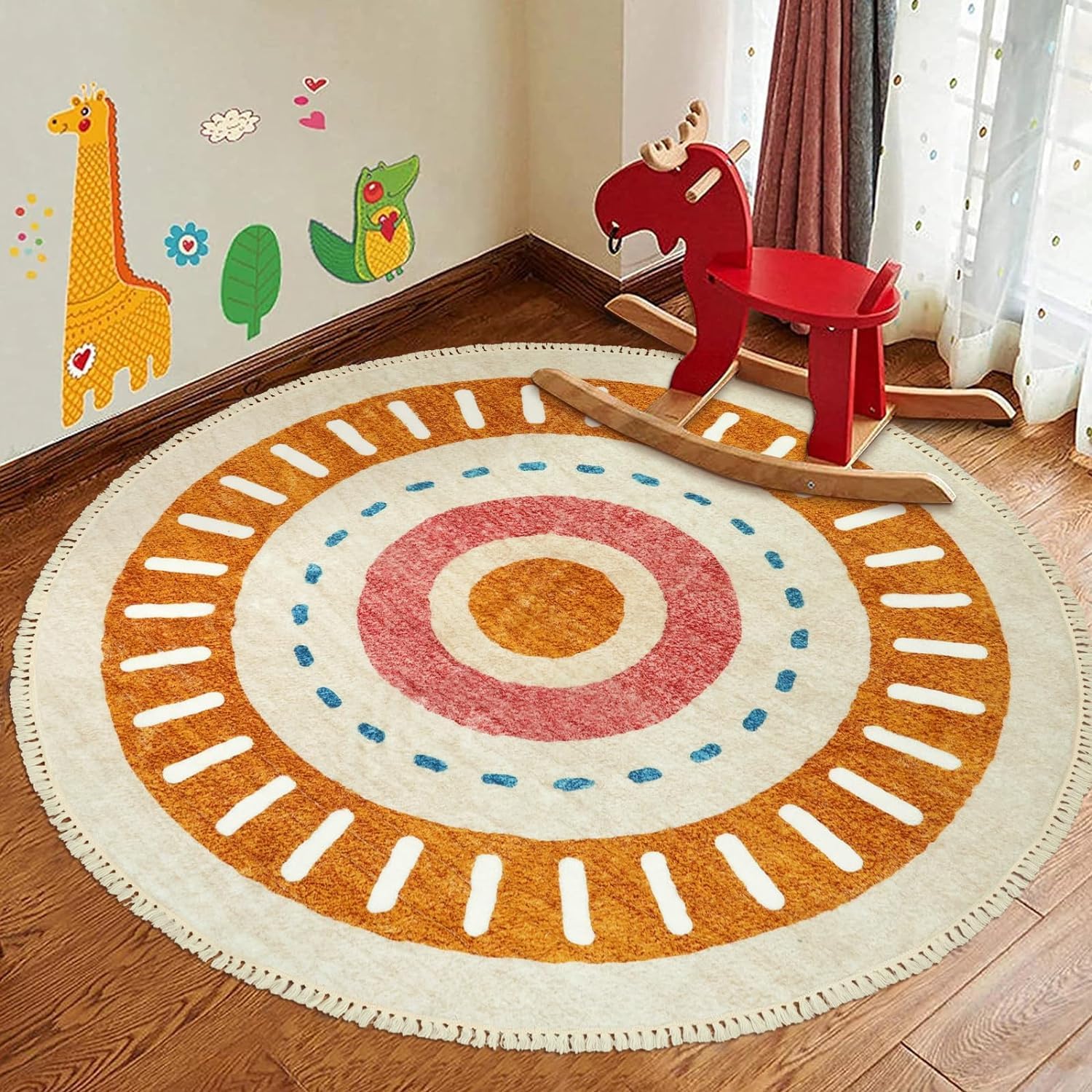 Amazon.com: Lukinbox Boho Round Kids Rug - 6ft Sun Washable Nursery ...