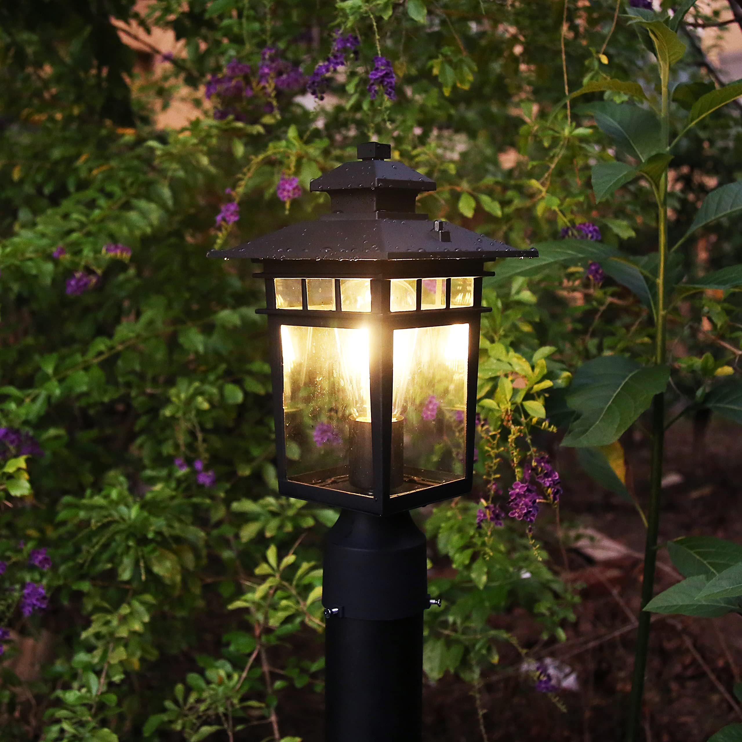 Tosalhql Modern Elegant Outdoor Post Light - Black Aluminum with Clear ...