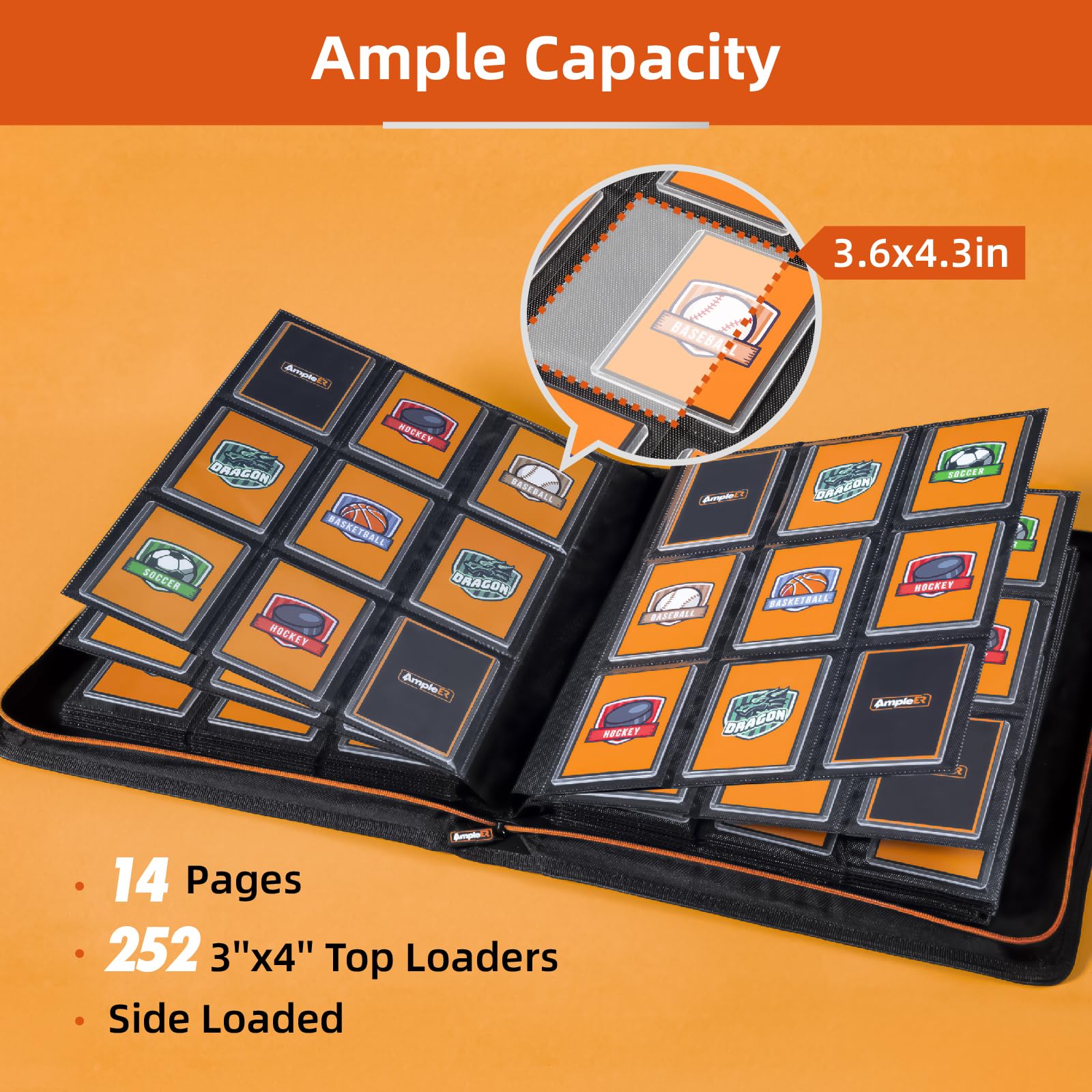 Ampleer Toploader Binder, 9 Pocket Sleeves Trading Card Album Book ...
