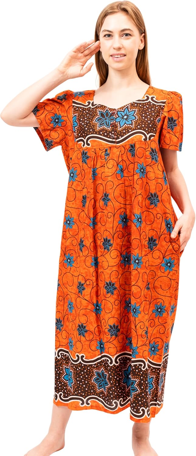 Women's Short Sleeve Coral Lounger House Dress - 3 Button Bib Yoke and ...