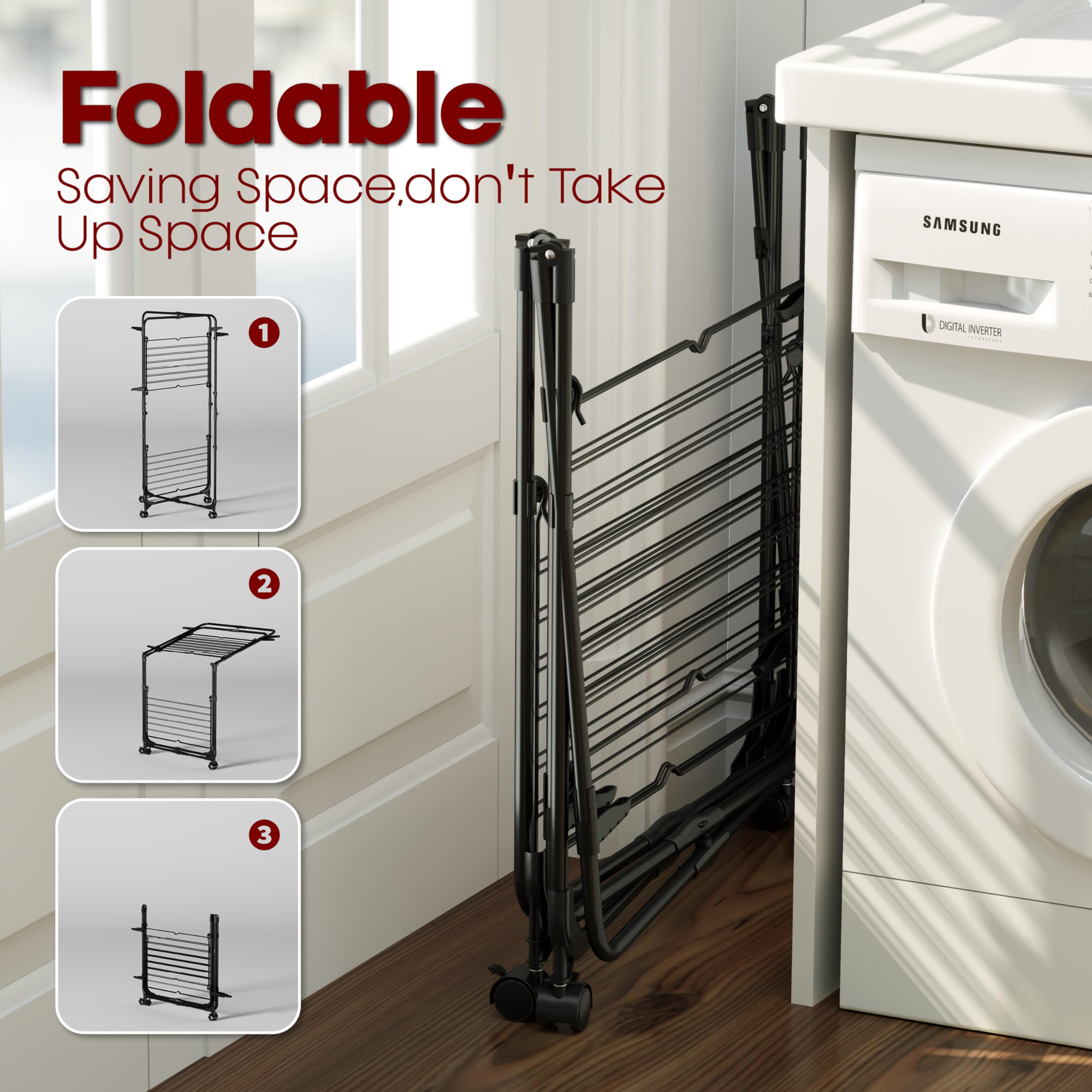 Snapklik.com : APEXCHASER Clothes Drying Rack, 3-Tier Collapsible ...