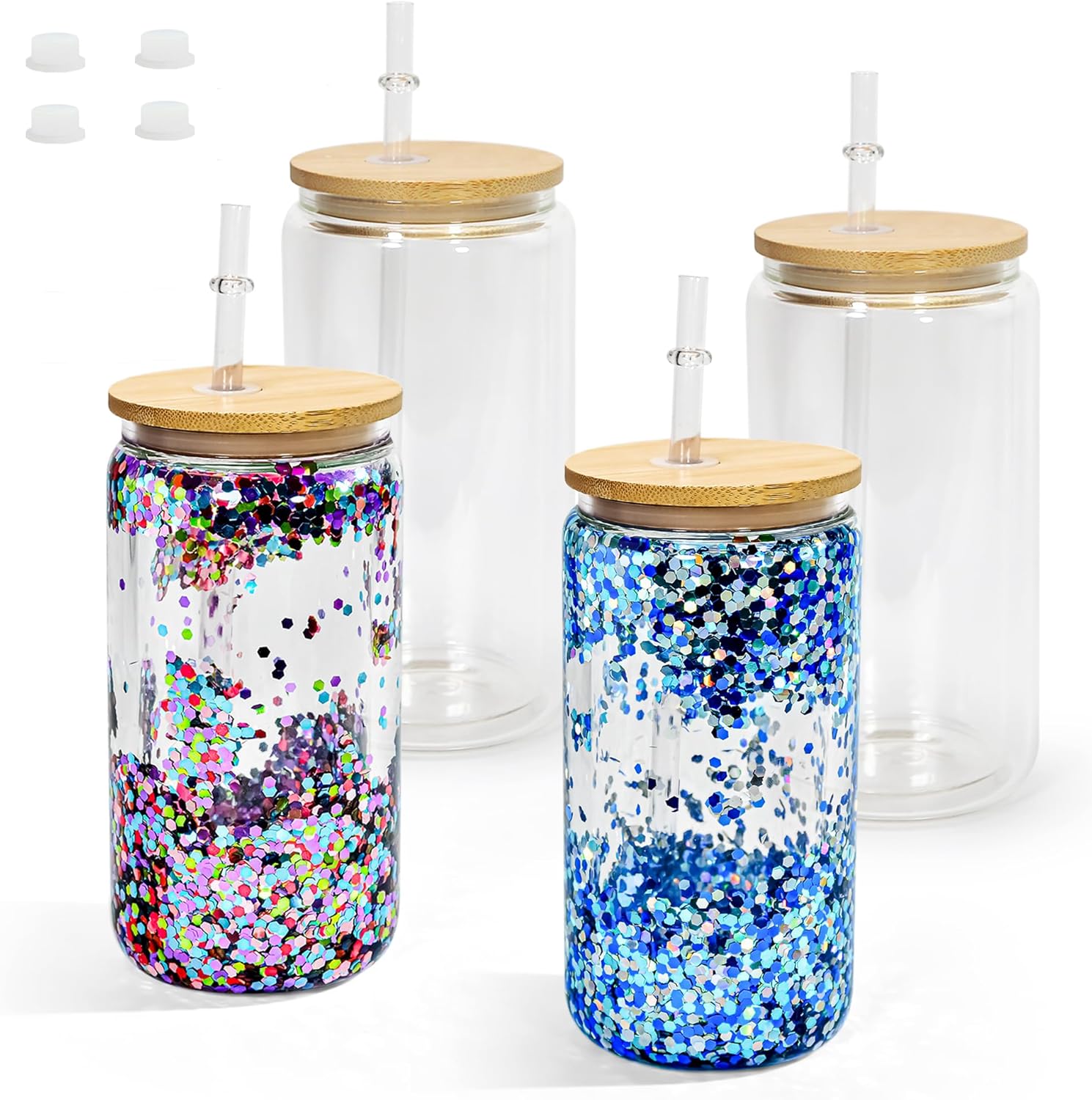 Amazon.com: FECBK 4 Pack Acrylic Snow Globe Tumbler with Bamboo Lids ...