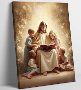 Amazon.com: ZWTJPLN Jesus Reading to Children Canvas Wall Art ...