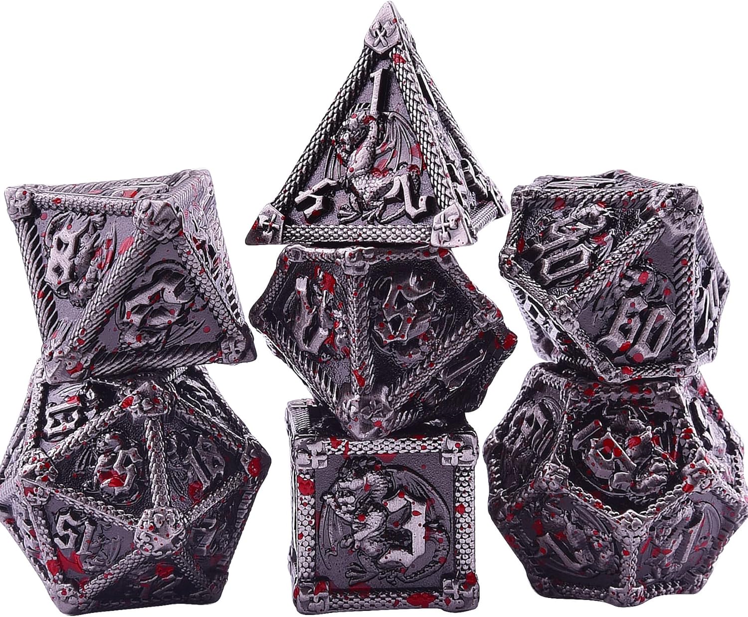 AUSTOR 7-Die Metal DND Dice Set Dungeons and Dragons Polyhedral Roll ...