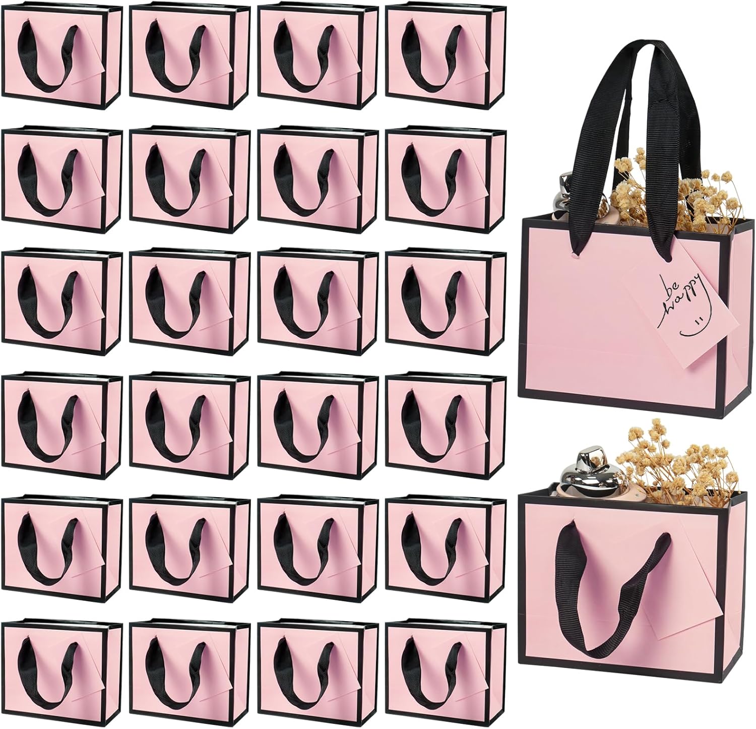 24 Pack Mini Gift Bags with Handles, Extra Small Pink Gift Bags with ...