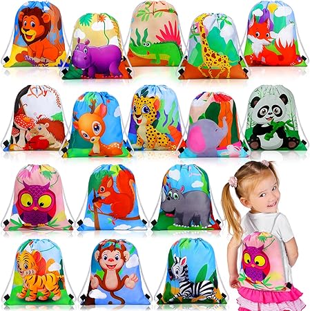 Amazon.com: Gerrii 32 Pieces Jungle Animal Drawstring Bags Cartoon ...