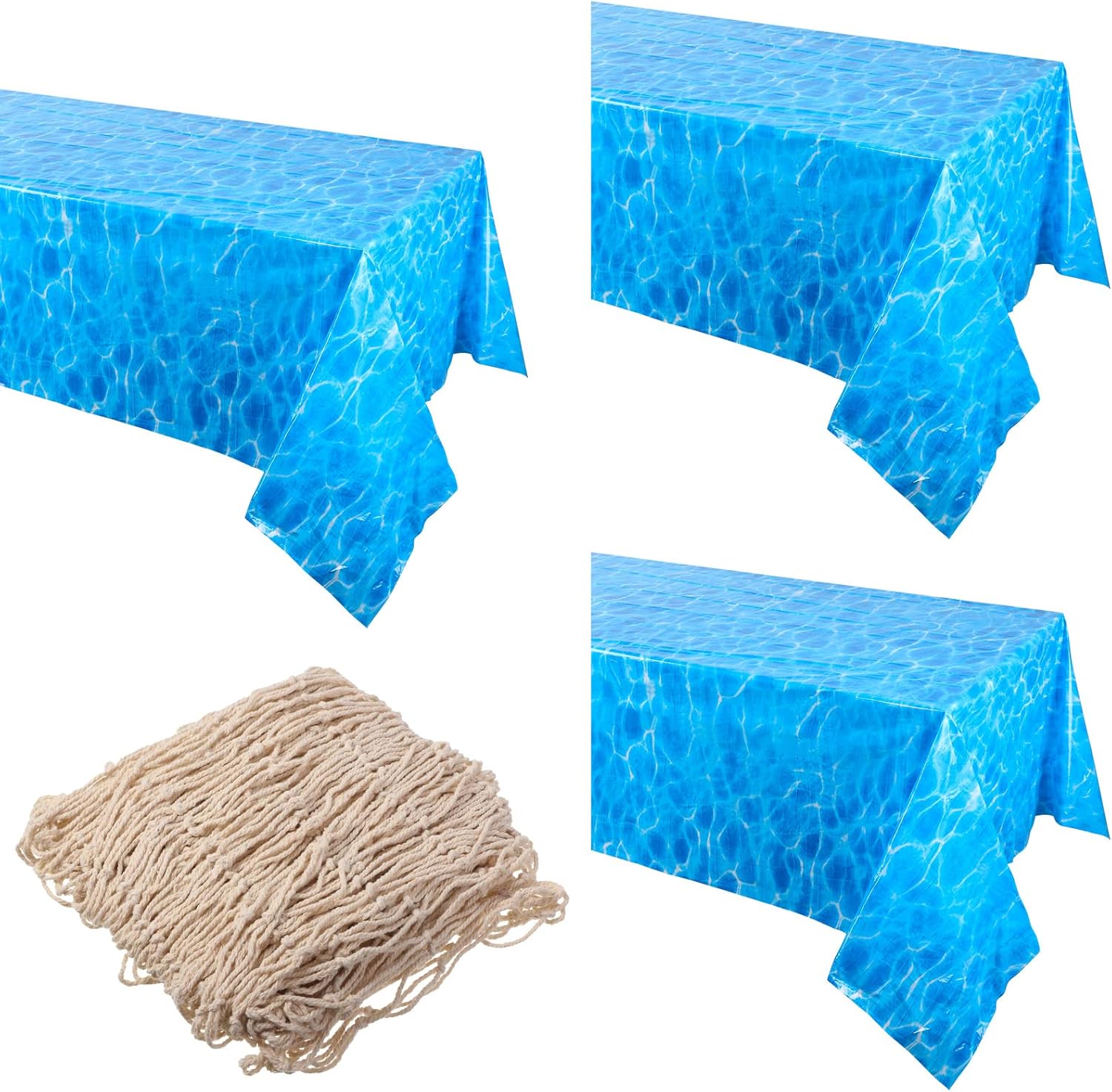 Amazon.com: Tegeme 4 Pcs Fish Net Decorative and Ocean Waves Tablecloth ...