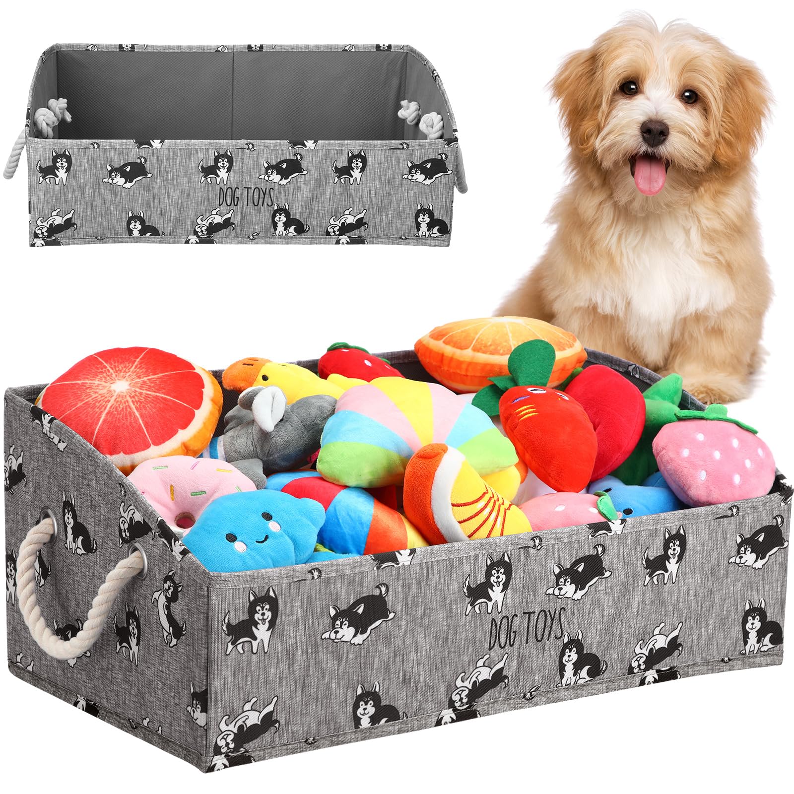 Honeydak Large Dog Toy Storage Bin Fabric Dog Toy Basket with Handle ...
