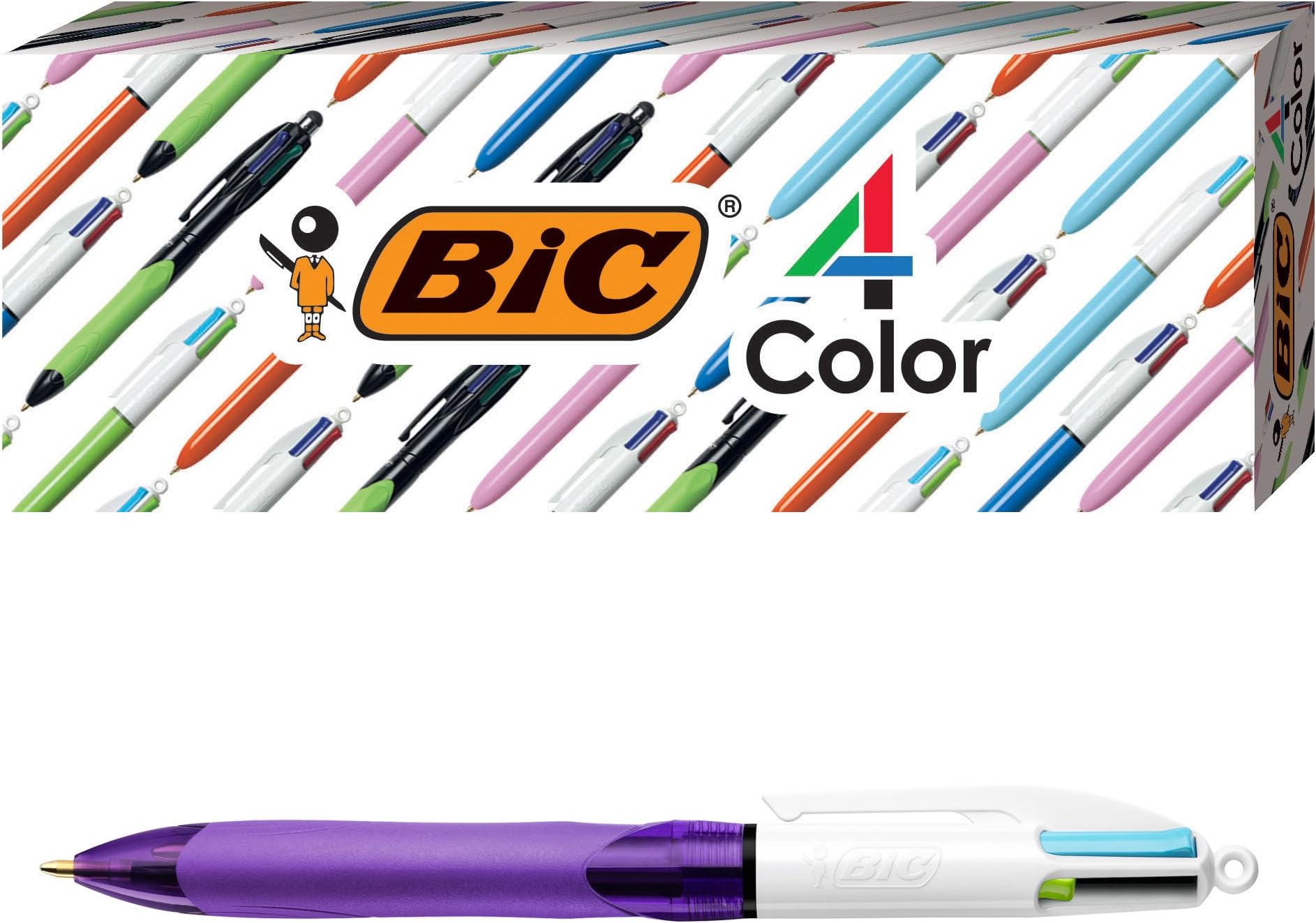 BIC 4-Color Grip Ballpoint Pen, Blue Barrel, Medium Point (1.0mm ...