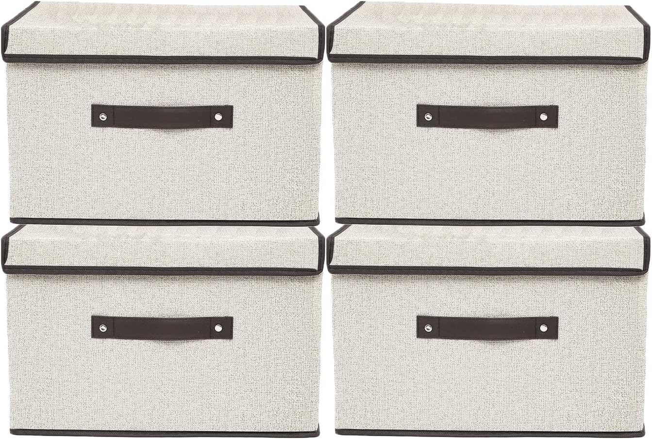 Yalixuan Fabric Storage Boxes with Lids, Pack of 4, Wardrobe Storage ...