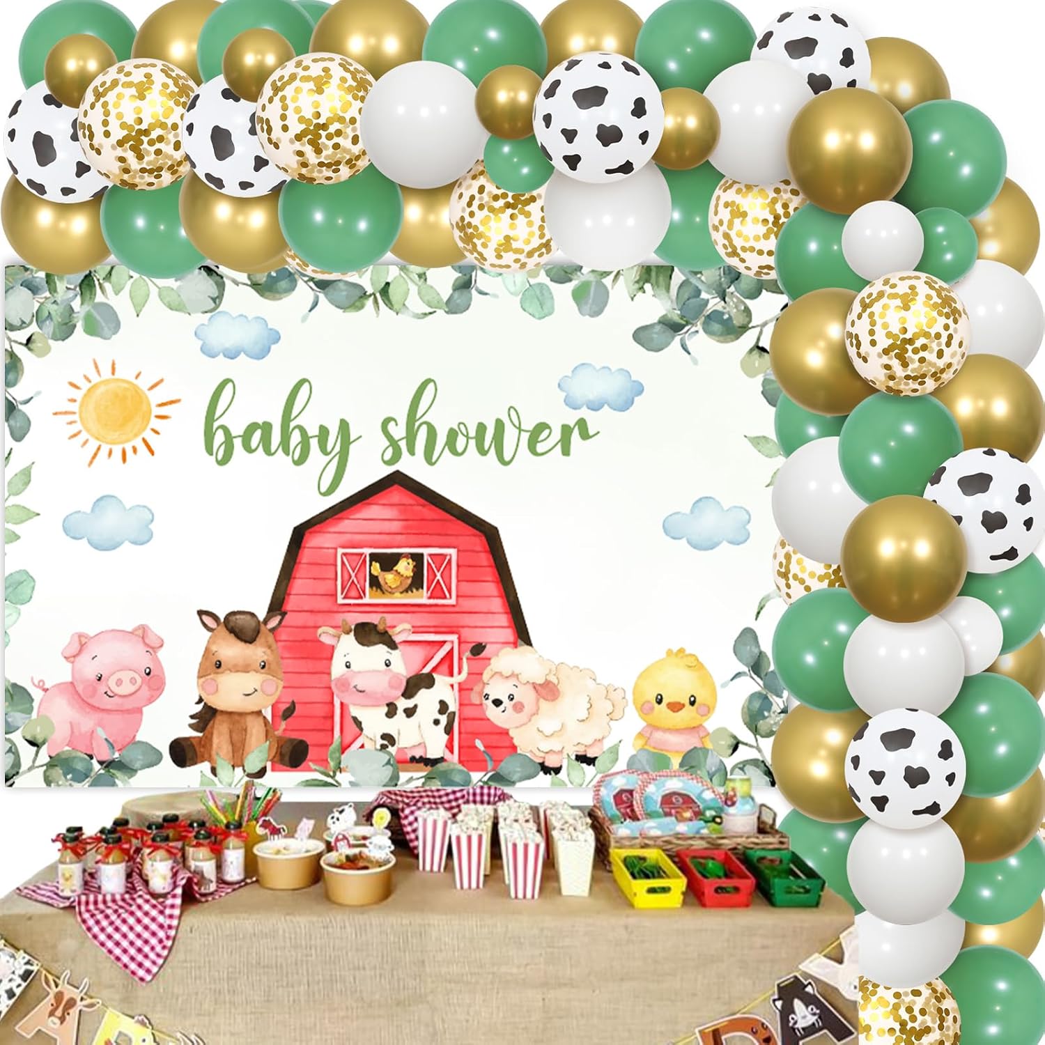 Amazon.com: Sage Green Farm Animal Baby Shower Decorations - Farm ...