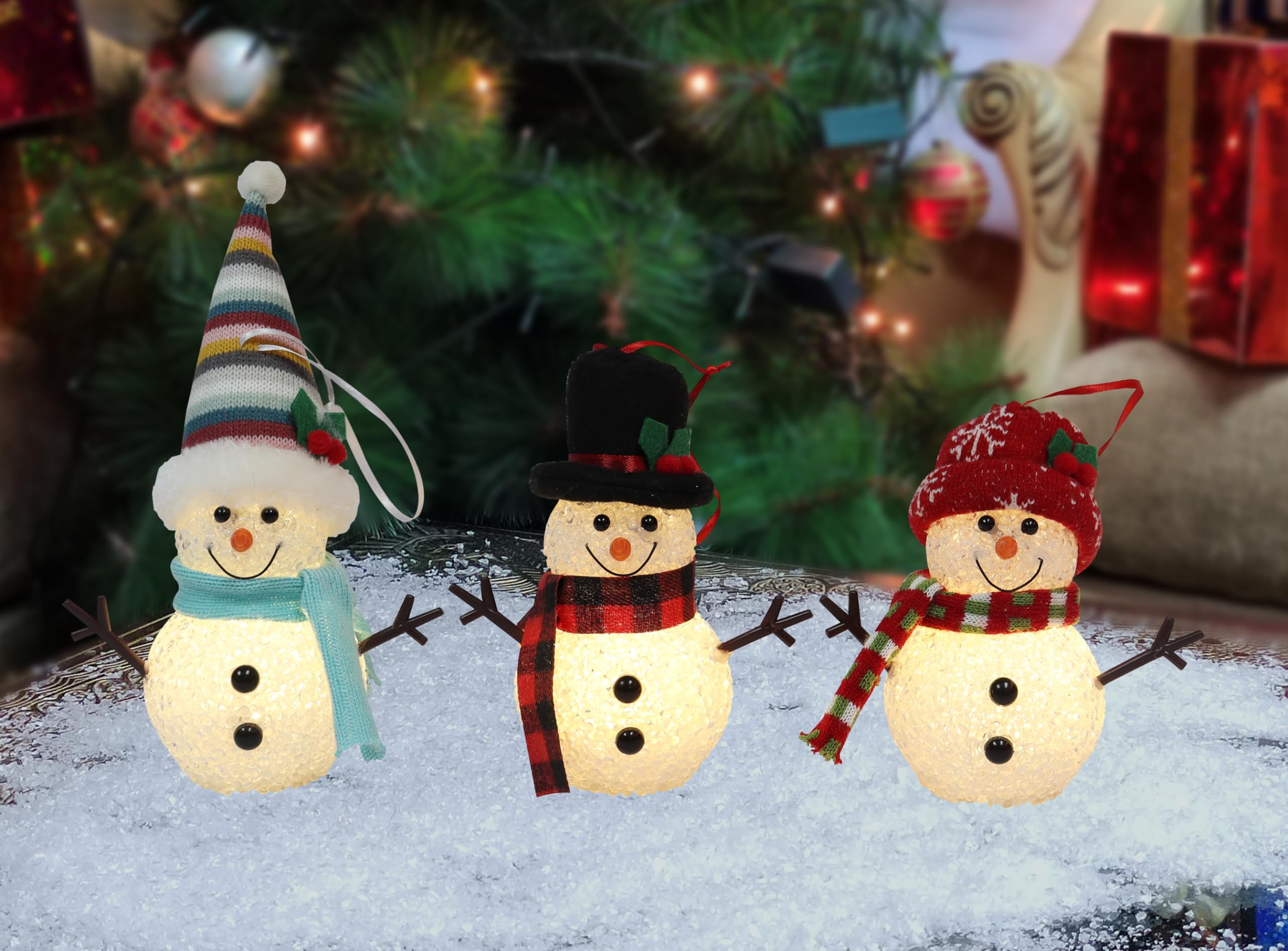 Amazon.com: MOMENTS IN TIME Set of 3 Snowman with LED Light up. Battery ...