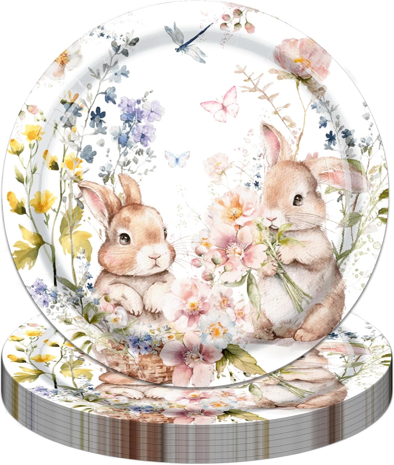 Amazon.com: CMUSKO Easter Plates-25Pcs Bunny Paper Plates Watercolor ...