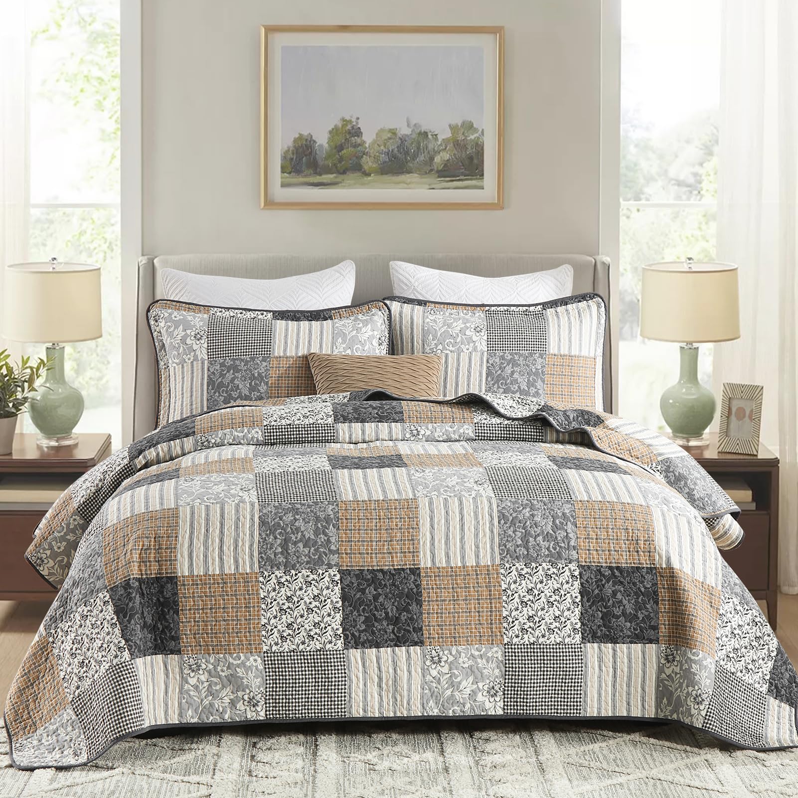 Amazon.com: PERHOM Quilt Set King Size - 100% Cotton Lodge Bedspread ...