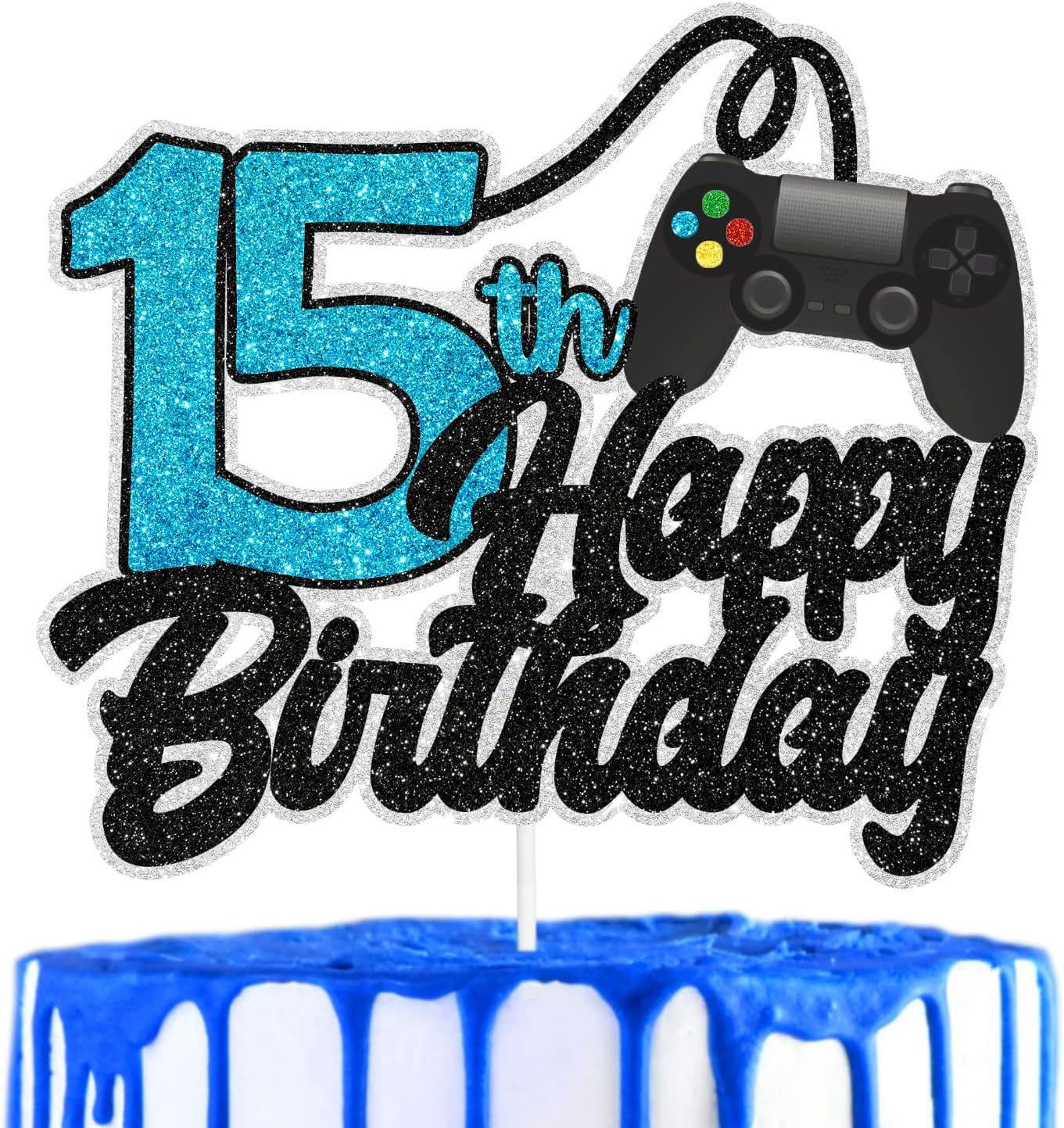 Amazon.com: Video Game Cake Topper 15th Birthday Happy Game Controller ...
