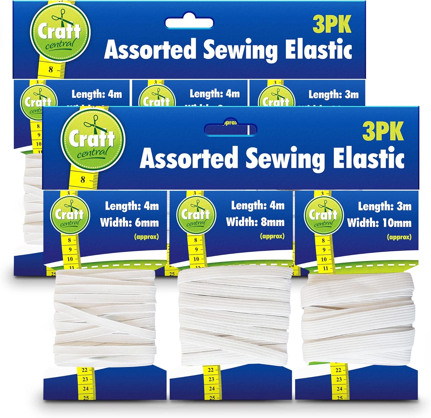 Elastic 22 Meters by Craft Central | 2 x 3 Packs of 5mm, 7mm and 10mm ...