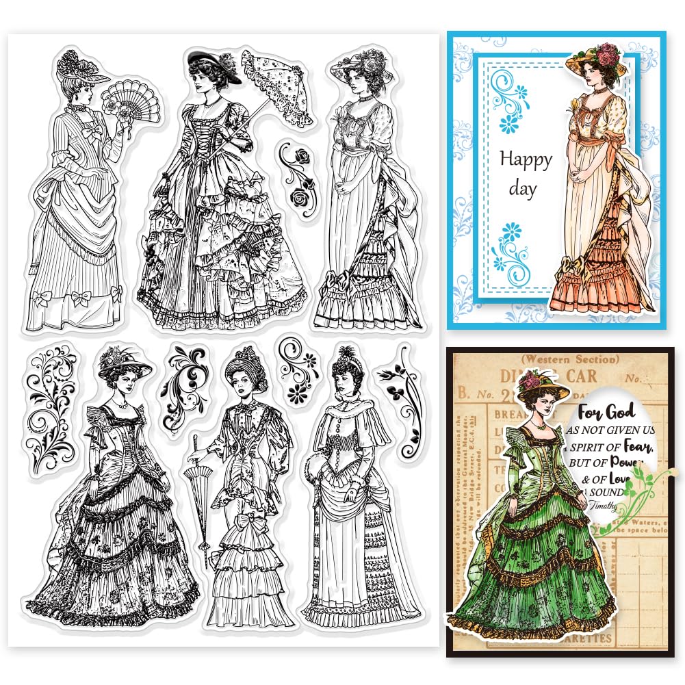 Amazon.com: GLOBLELAND Vintage Victorian Lady Clear Stamps for Cards ...