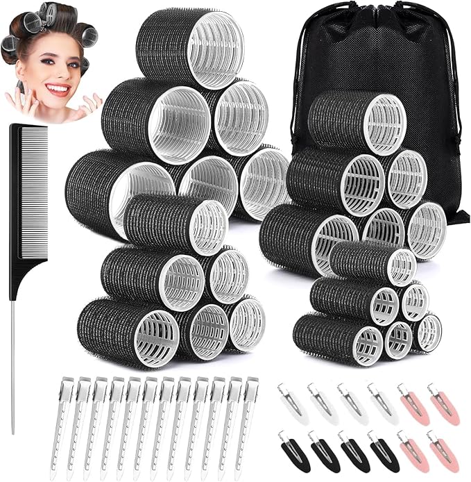 50Pcs Hair Rollers Set with Clips, H HOME-MART Blowout Look Self-Grip ...