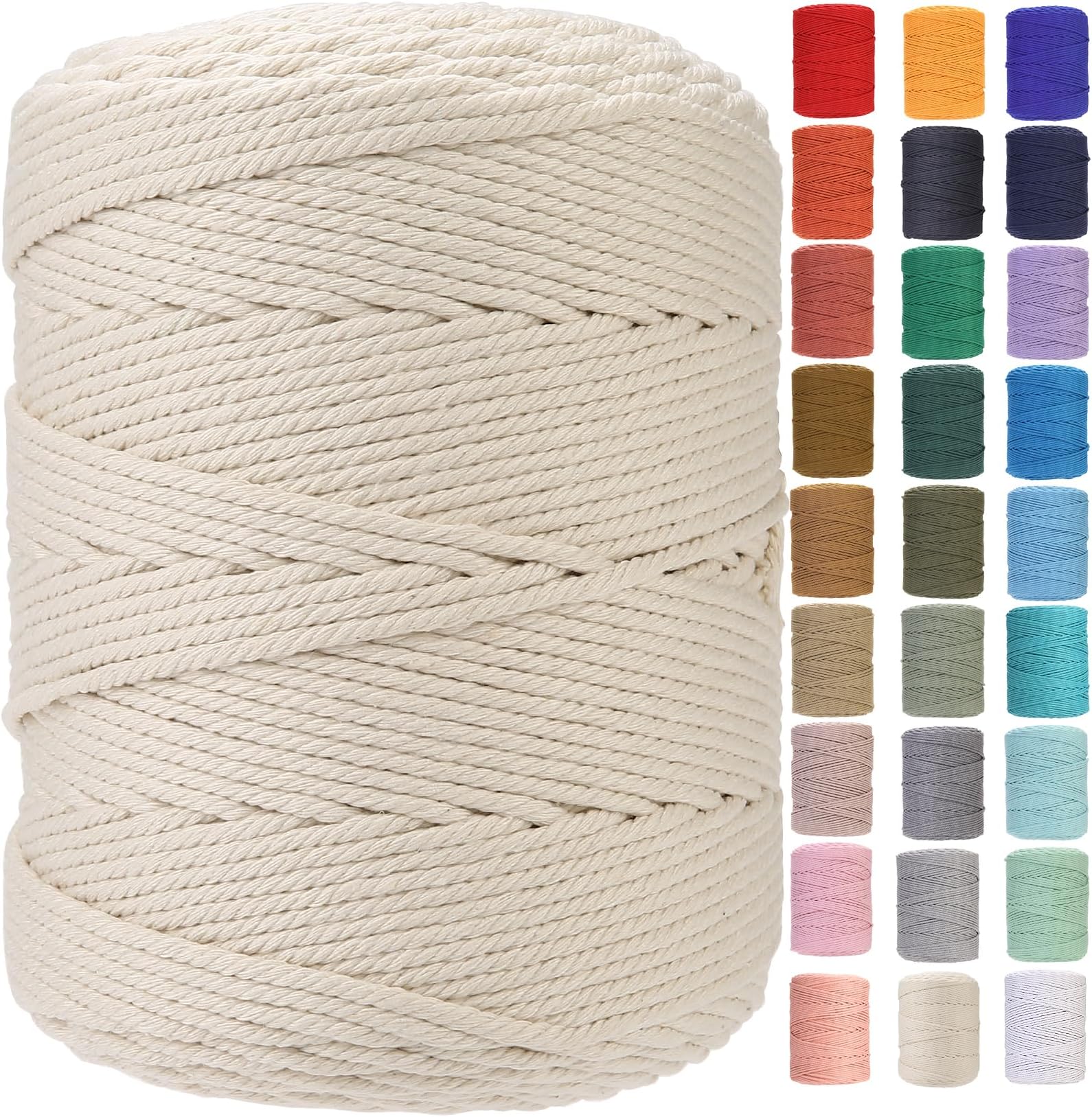 Amazon.com: Natural Cotton Macrame Cord Rope - 4mm 1/6inch 110 Yards ...