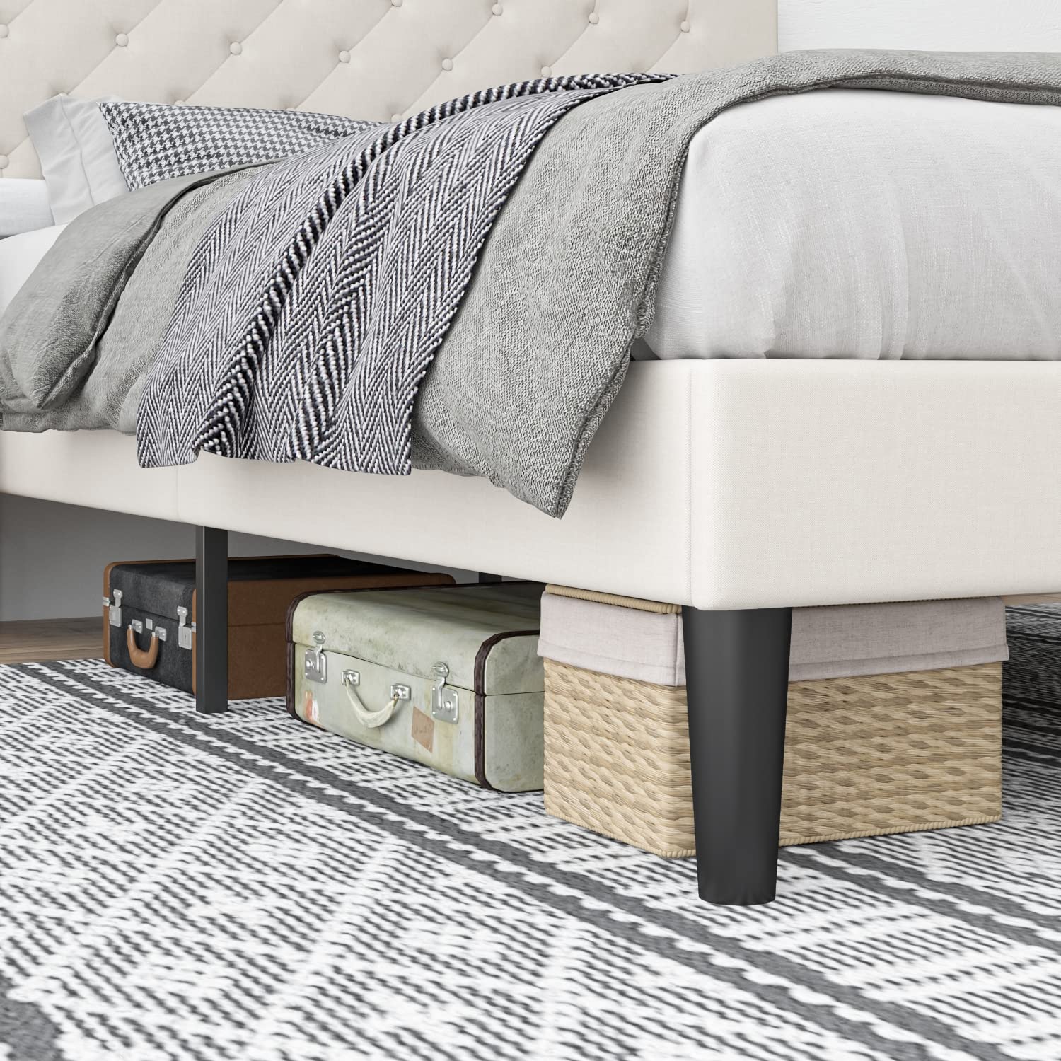 HOMBCK Full Bed Full Size Bed Frame, Fabric Upholstered Bed Frame with ...