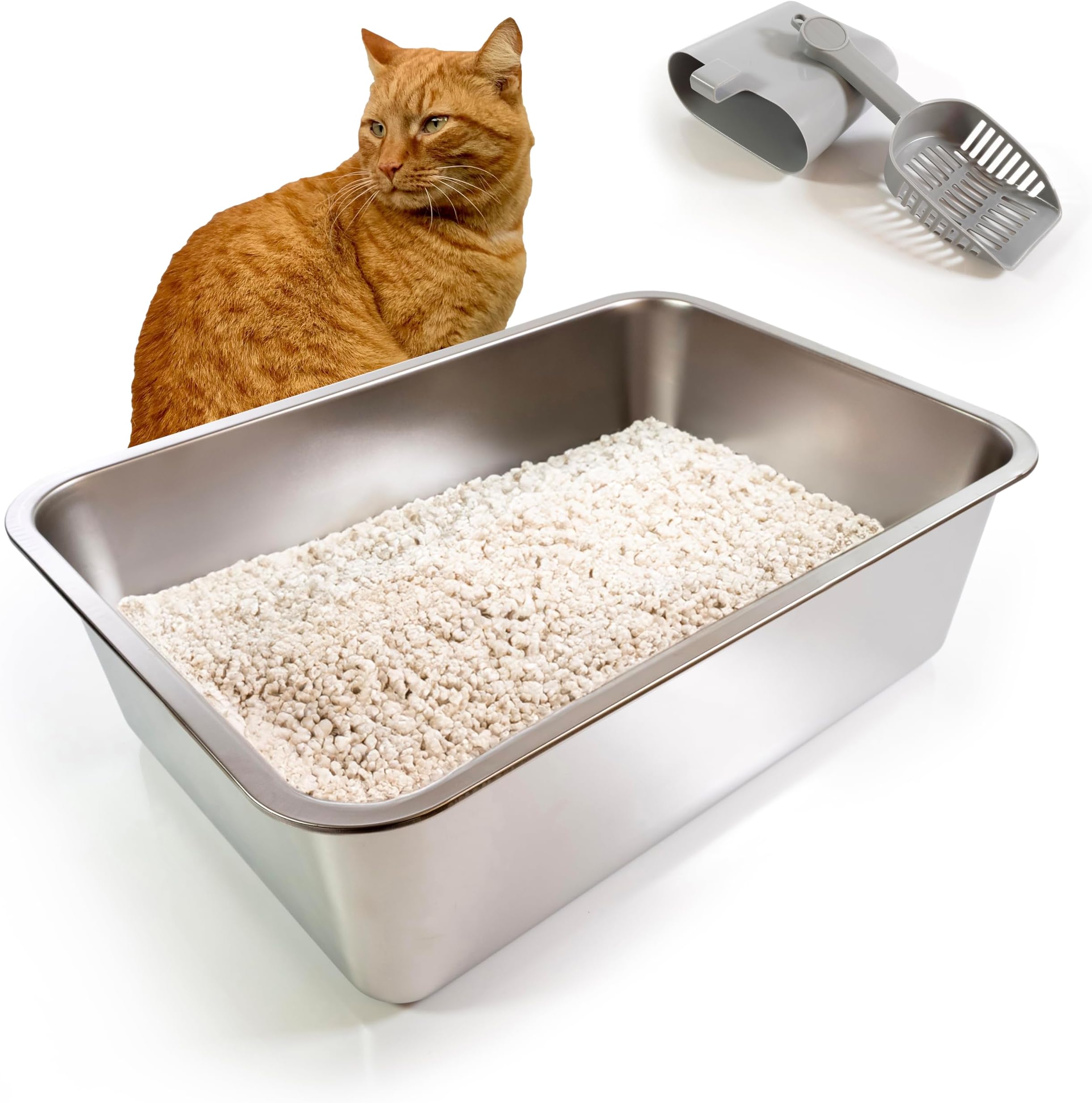 Limchi Stainless Steel Cat Litter Box - Large Metal Kitty Litter Tray ...