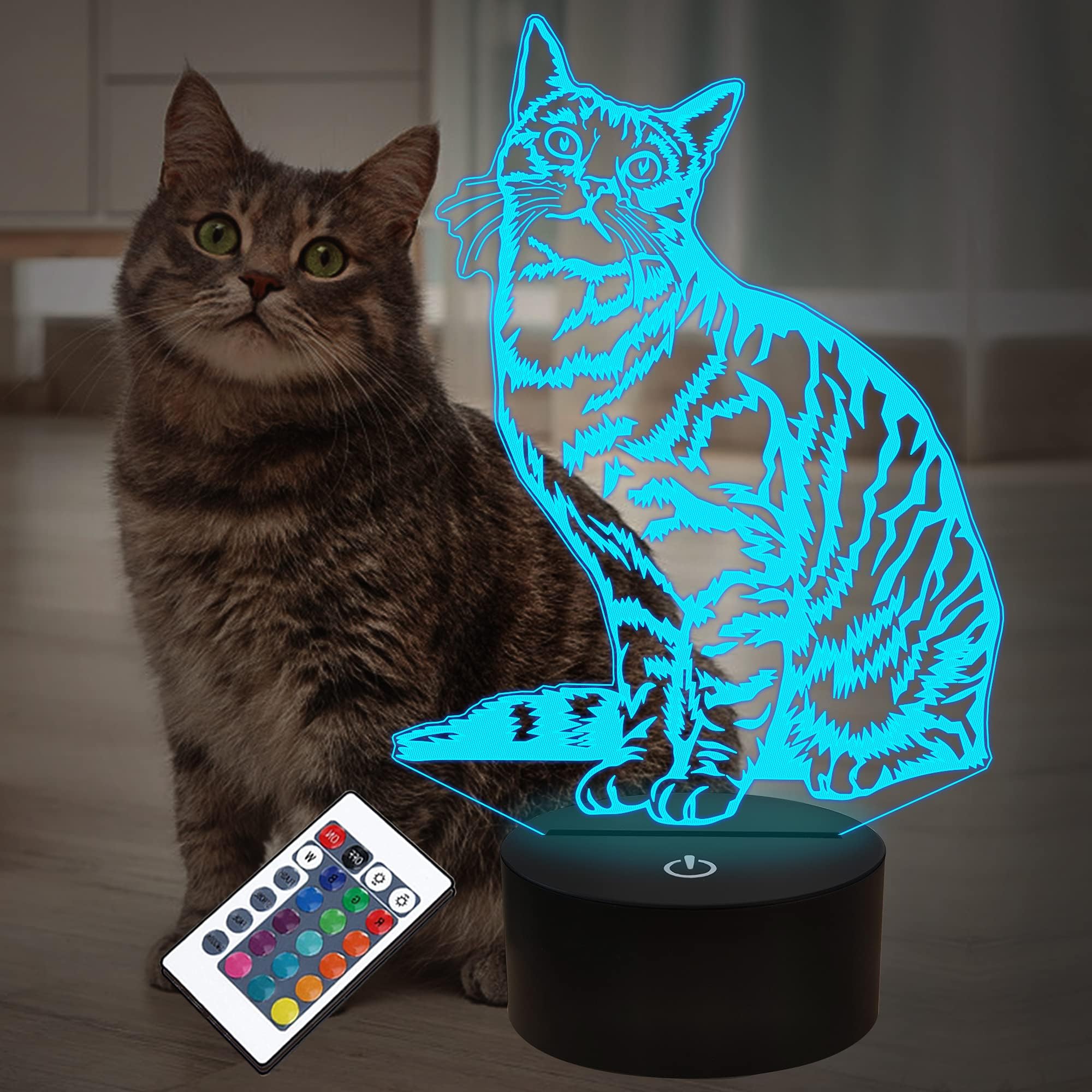 Cat Pet Gifts for Kids, 3D Cat Night Light LED Illusion Lamp with ...