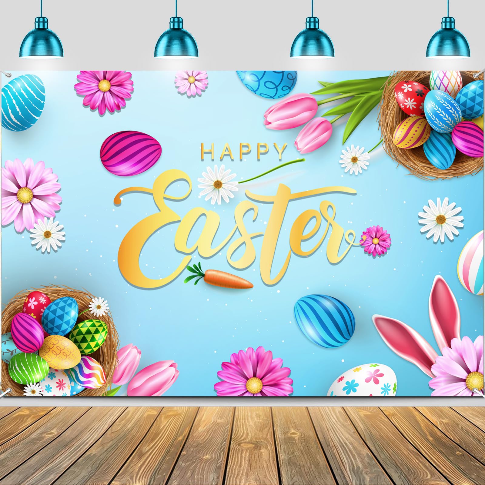 Amazon.com : HiParty Easter Backdrop,Happy Easter Banner,Easter Bunny ...