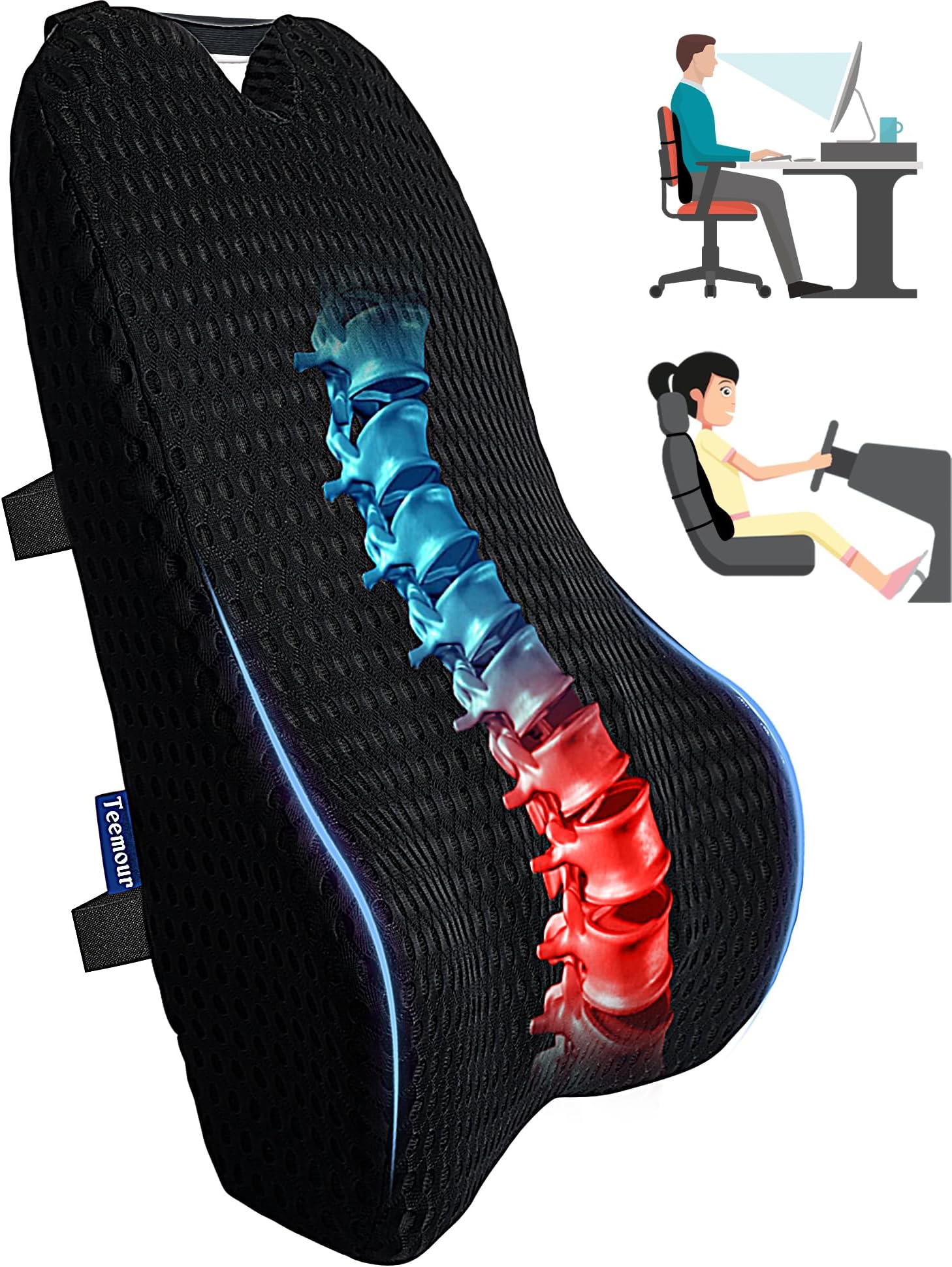 Amazon.de: Teemour Rückenkissen für Bürostuhl Auto Lendenwirbelkissen Memory Foam Auto zurück ...