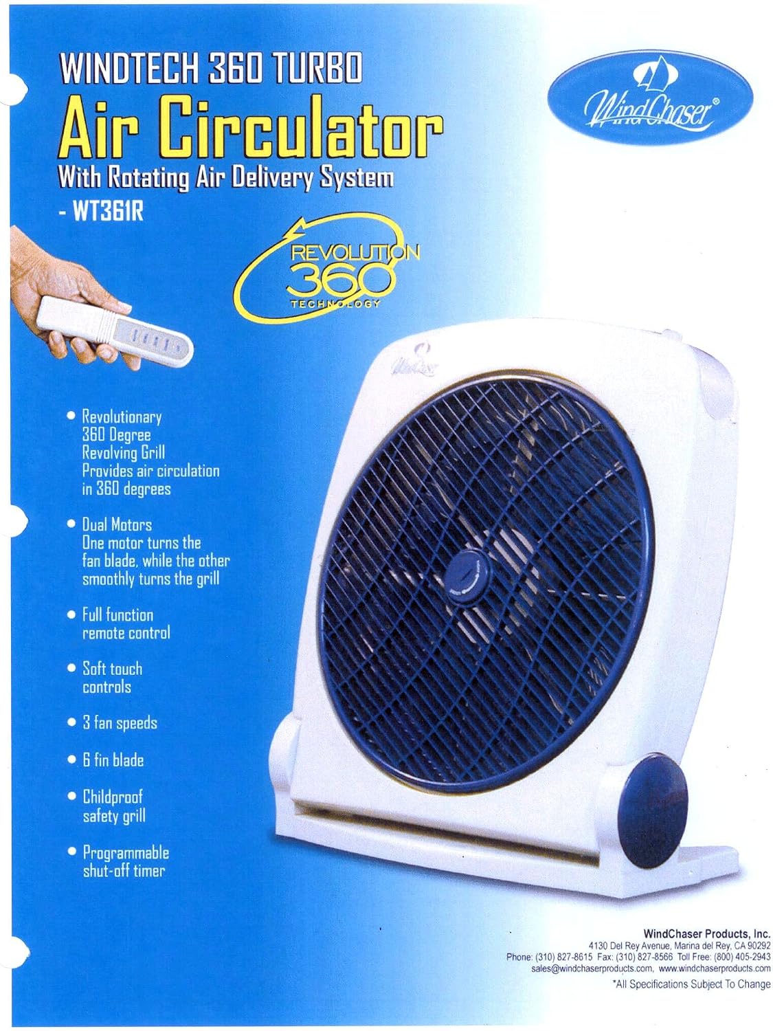Amazon.com: WINDCHASER WindTech 361 Remote Control Air Circulator ...