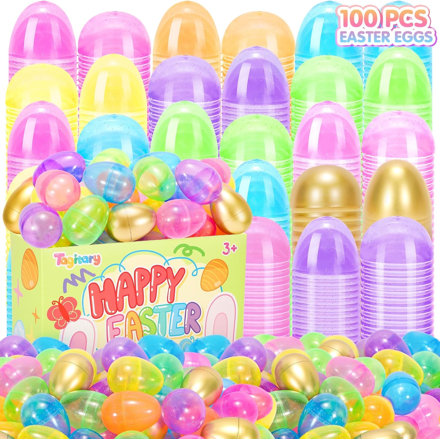 Tagitary Easter Eggs Set 100PCS,Colorful Bright Easter Egg Fillable Include 10 Golden Eggs,Empty ...