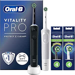 Oral-B Vitality PRO Black & White (Duo Pack) + Oral-B CrossAction Toothbrush Heads, Pack of 4x ...
