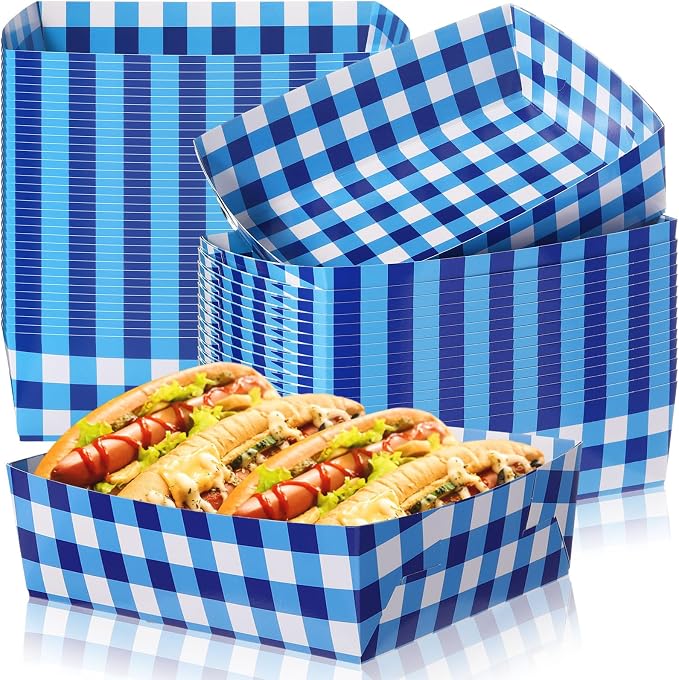 Amazon.com | Suclain 36 Pack Blue and White Gingham Paper Trays 5 lb ...