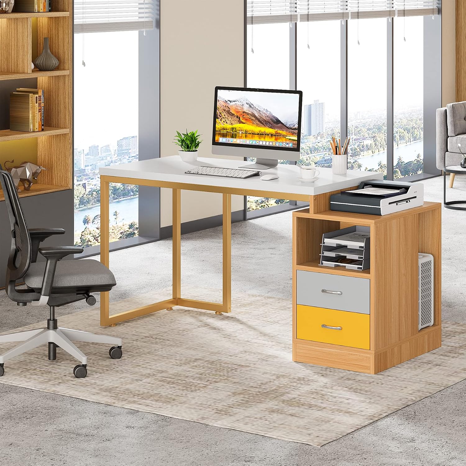 Amazon.com: Tribesigns Computer Desk with 2 File Drawers, Executive ...