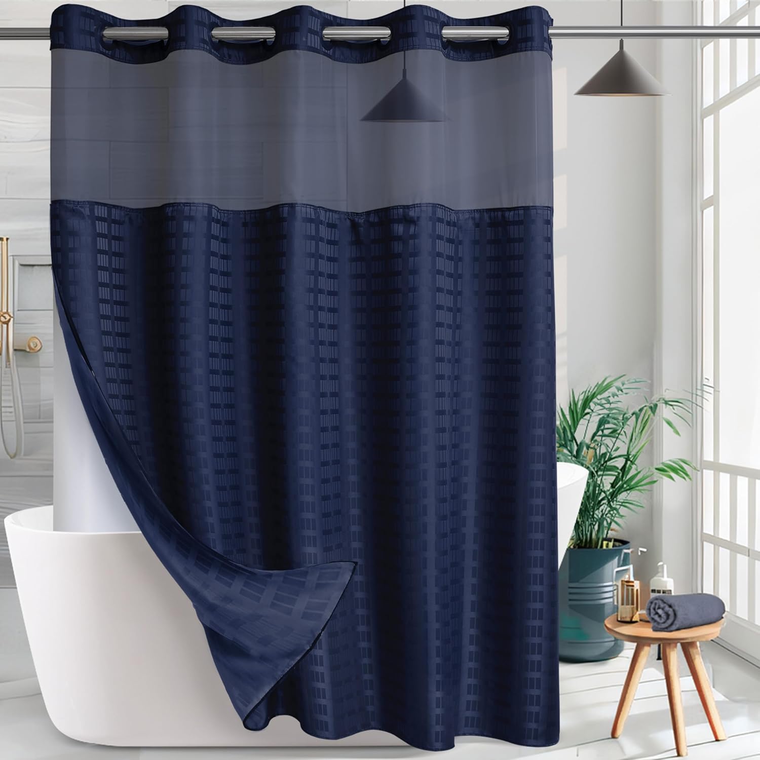Ring Less Shower Curtain Shower Curtain Machine Washable with Snap in ...
