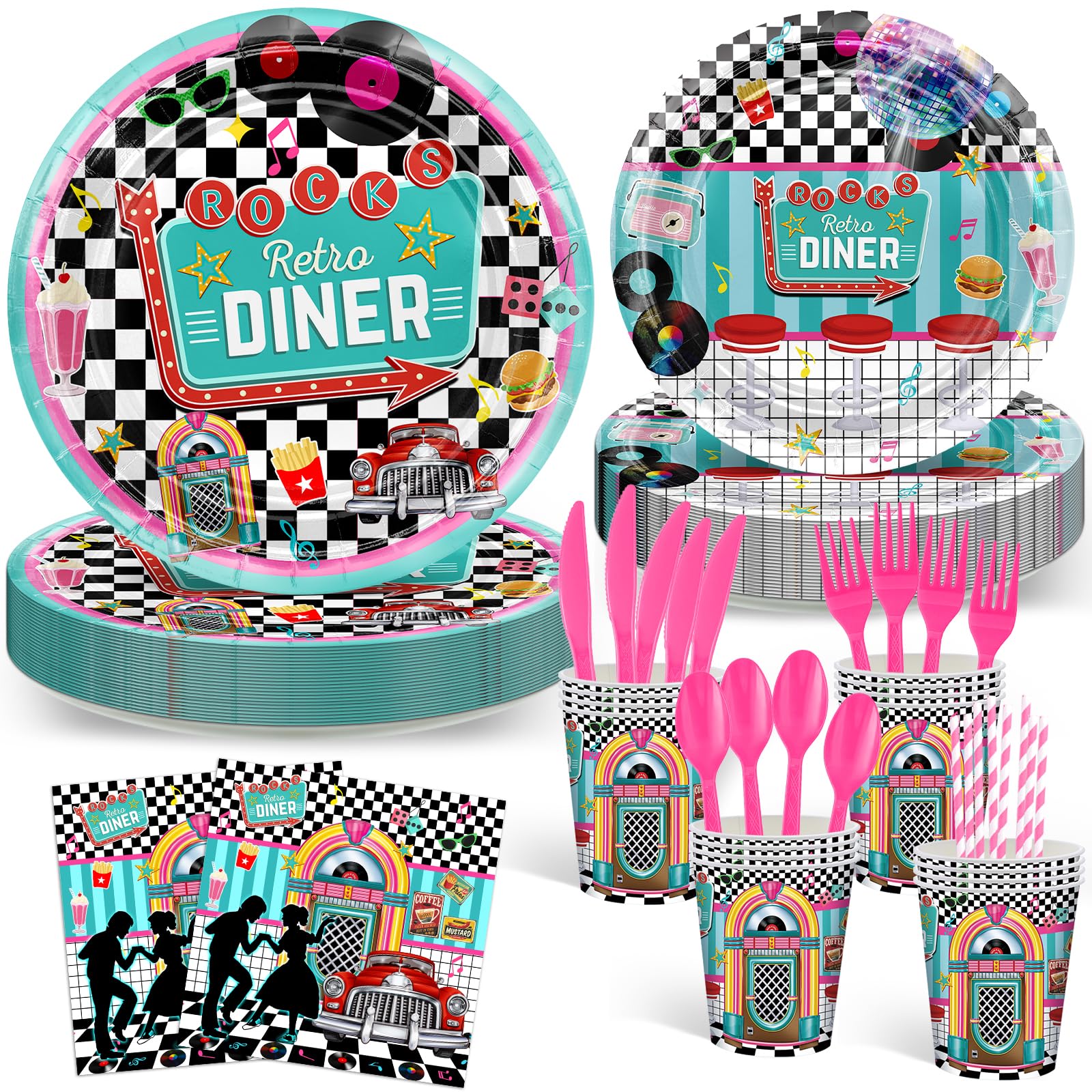 Amazon.com: Avezano 192 Pcs 50s Party Plates Napkins 1950's Theme Rock ...