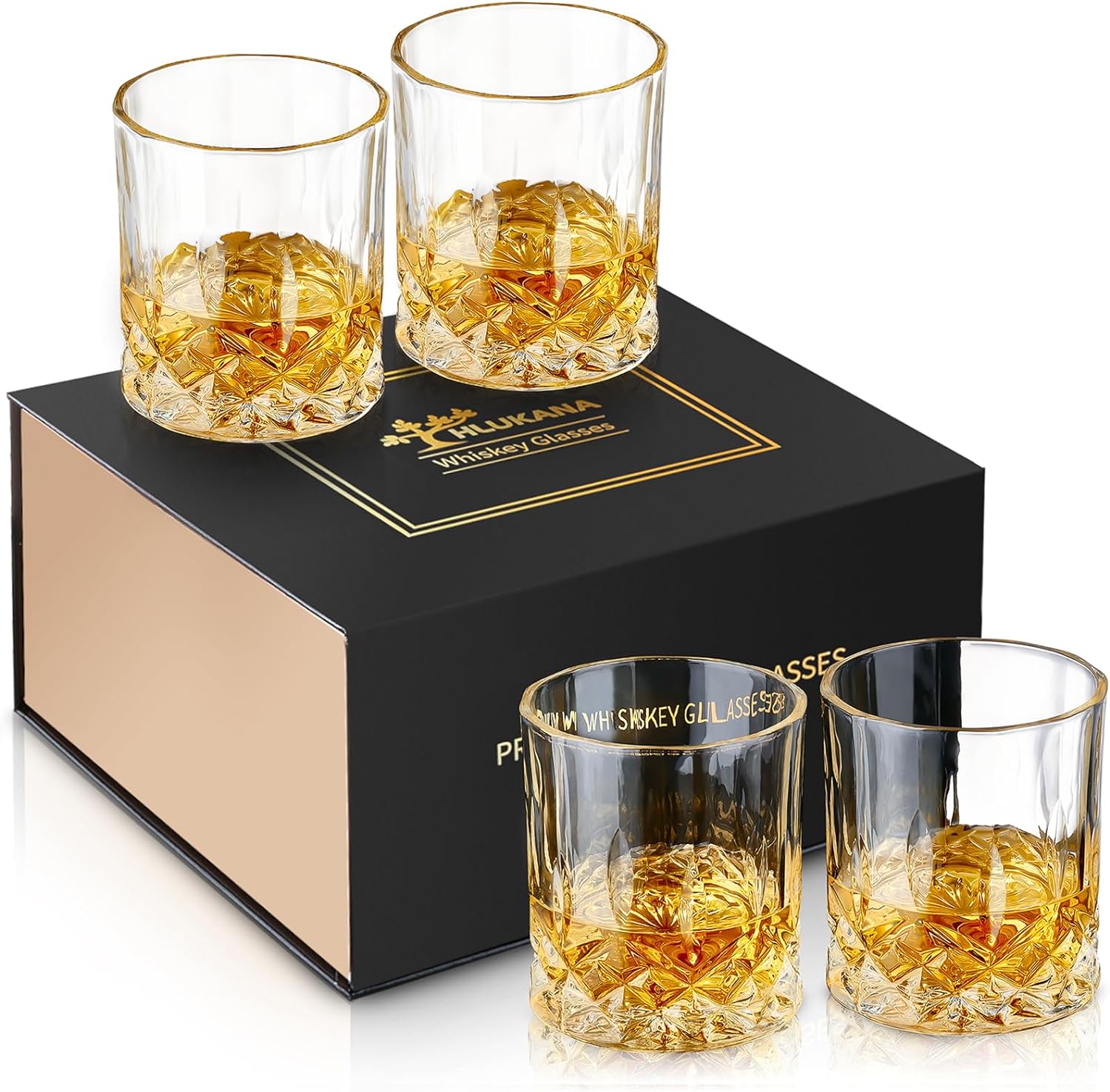 Amazon.com | Hlukana Luxury Box Old Fashioned Whiskey Glasses Set of 4 ...