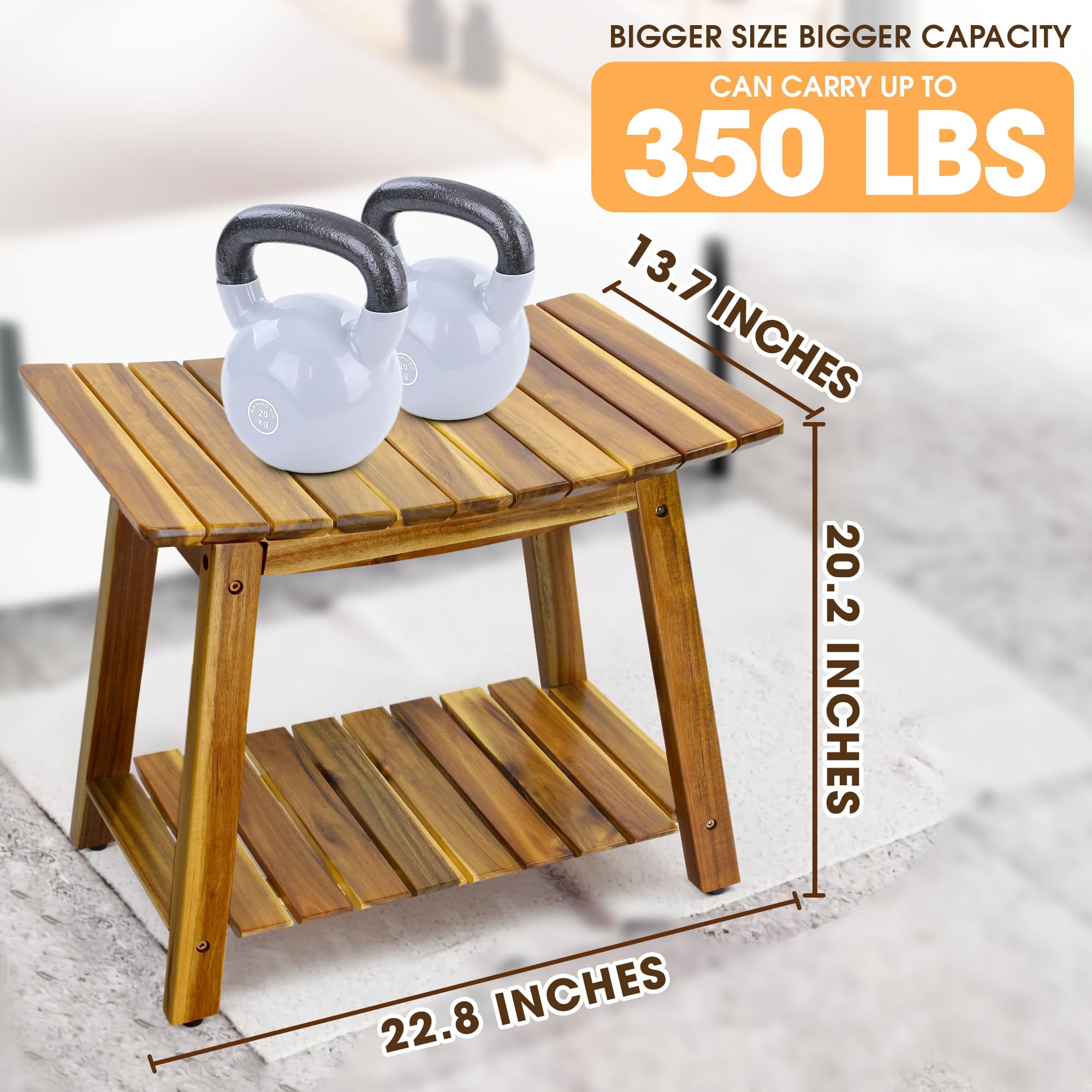 Snapklik.com : Acacia Shower Stool Bench For Inside Shower And Bath