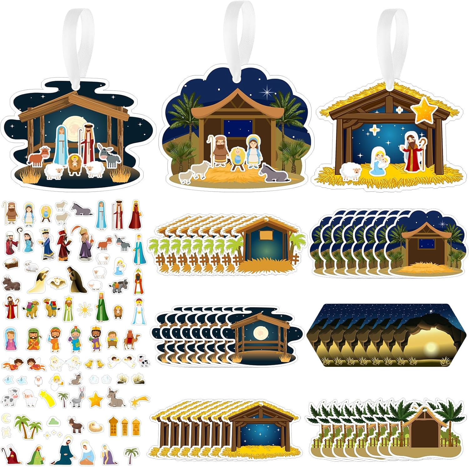 Amazon.com: 48 Sets Make a Nativity Scene Sticker Craft Kit Christmas ...
