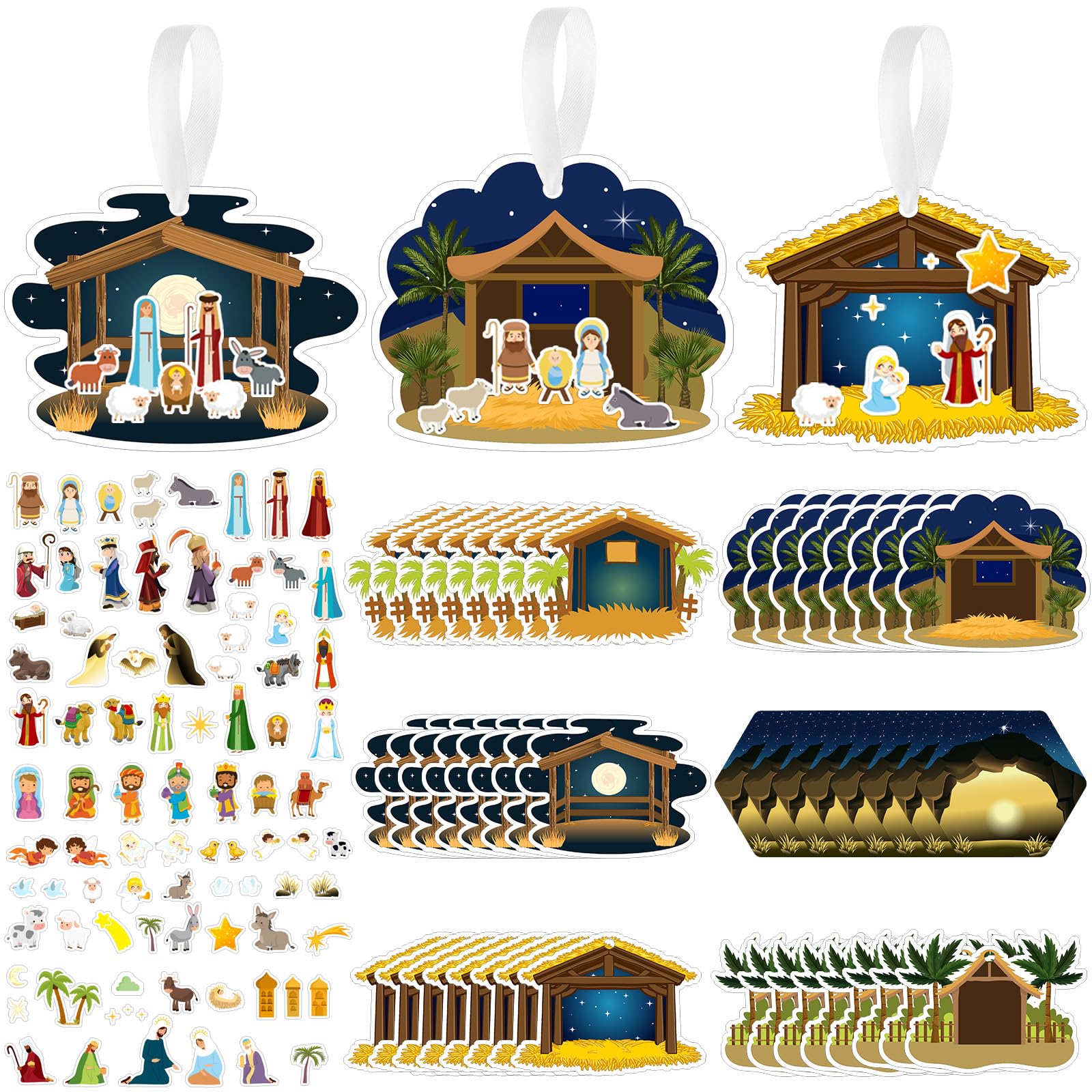 Amazon.com: Cholemy 48 Sets Make a Nativity Scene Sticker Cardboard ...